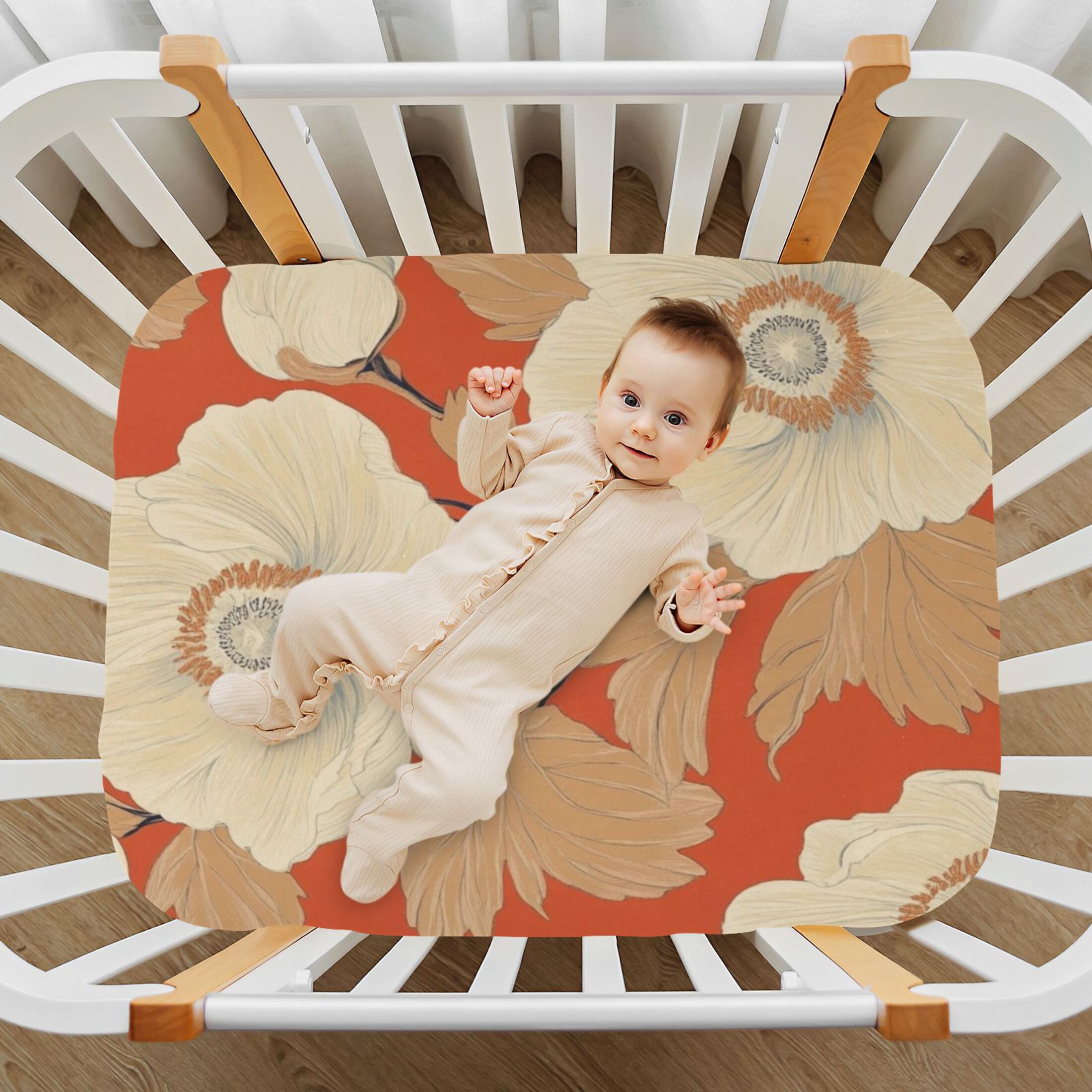 WOBOGO White Flowers Orange Pattern Baby Crib Sheets Super Soft ...