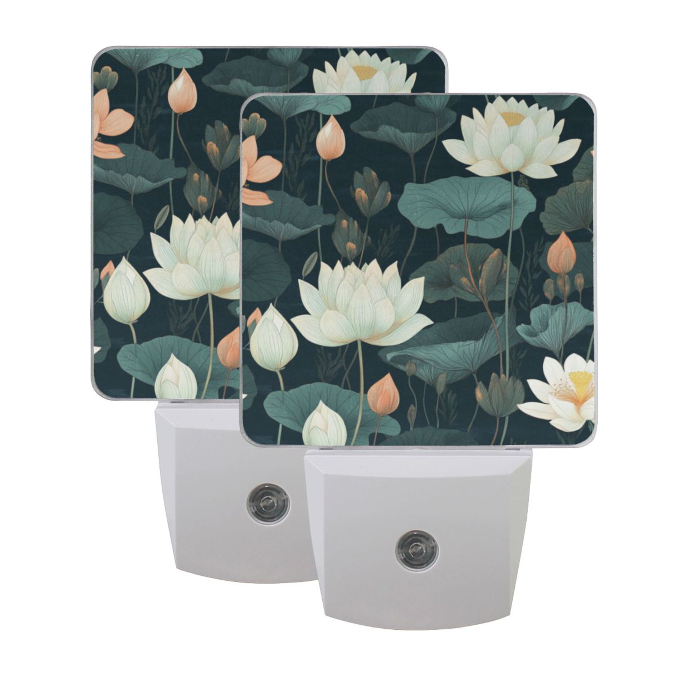 WOBOGO White Lotus Flower LED Night Light 2 Pcs Set 0.5 Watt Wall Plug ...