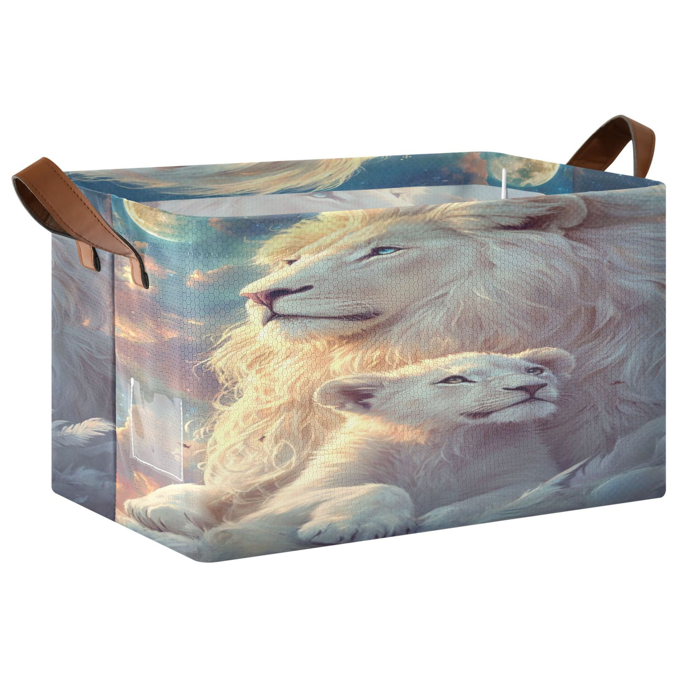 WOBOGO White Maned Lions Storage Basket 16.9×11.4×10in Collapsible ...