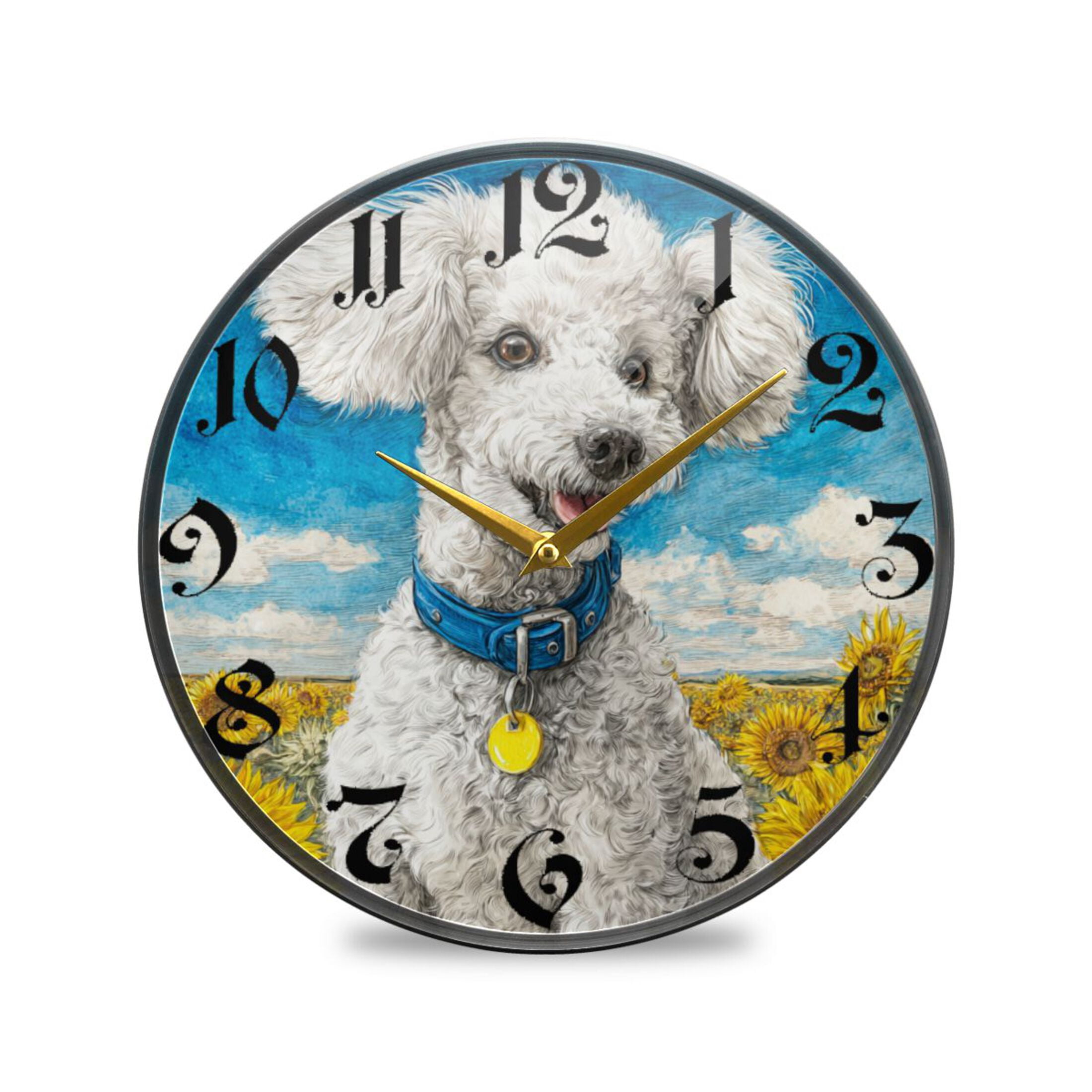 WOBOGO White Poodle Acrylic Wall Clock Battery Operated 11.9in Silent ...
