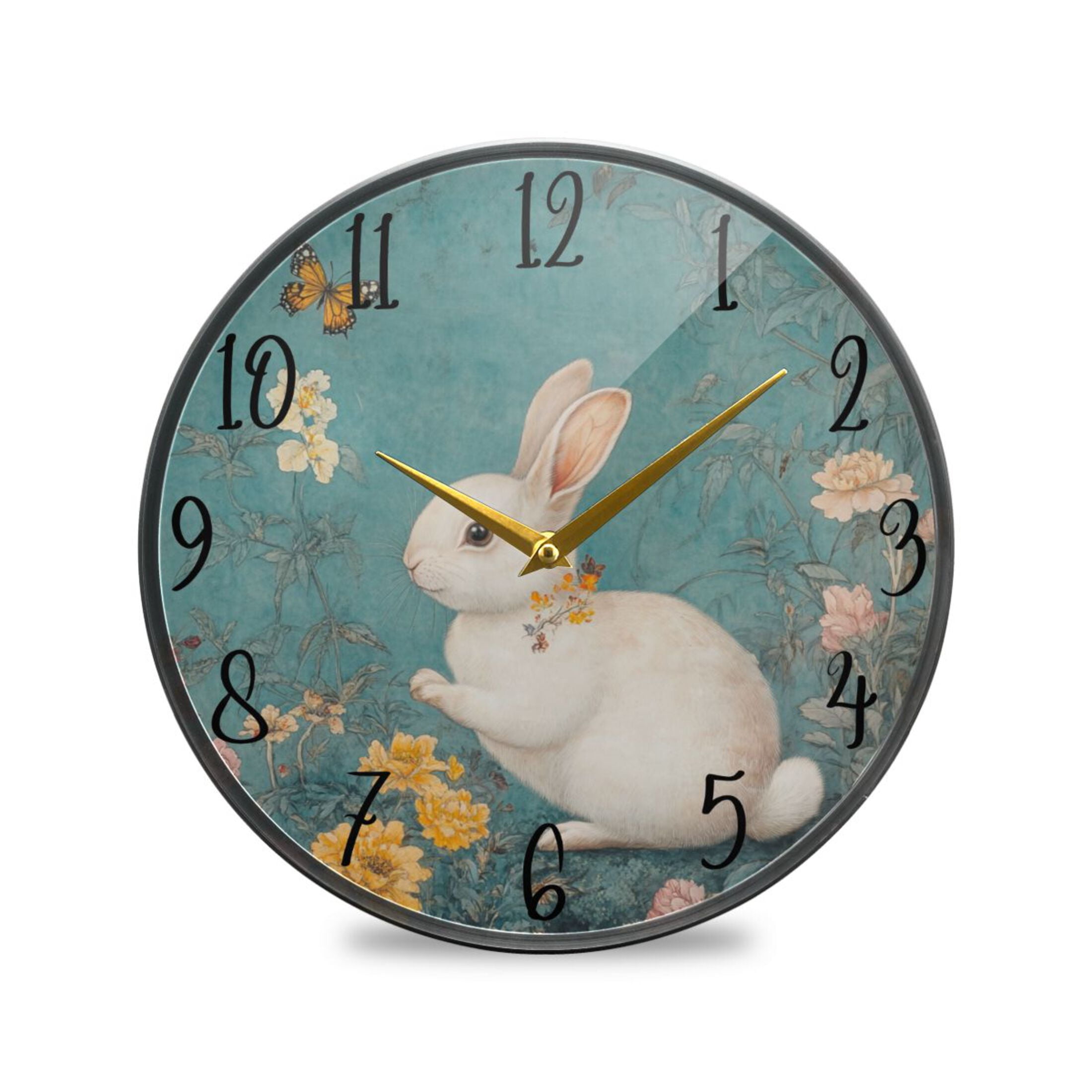WOBOGO White Rabbit in Flower Pattern Acrylic Wall Clock Battery ...