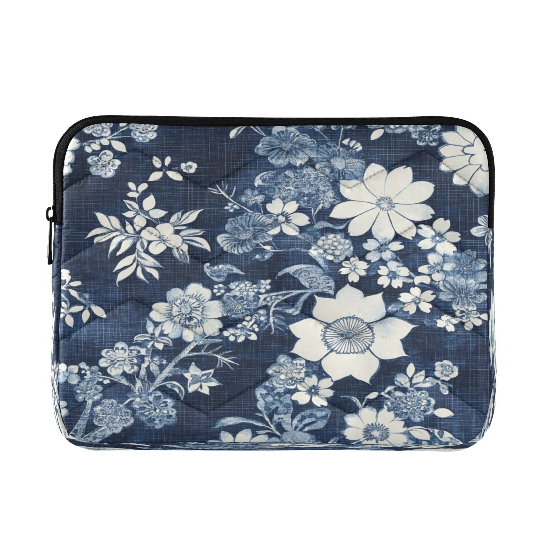 WOBOGO White Vintage Flower in Indigo Blue Laptop Sleeve 13.4 inch ...