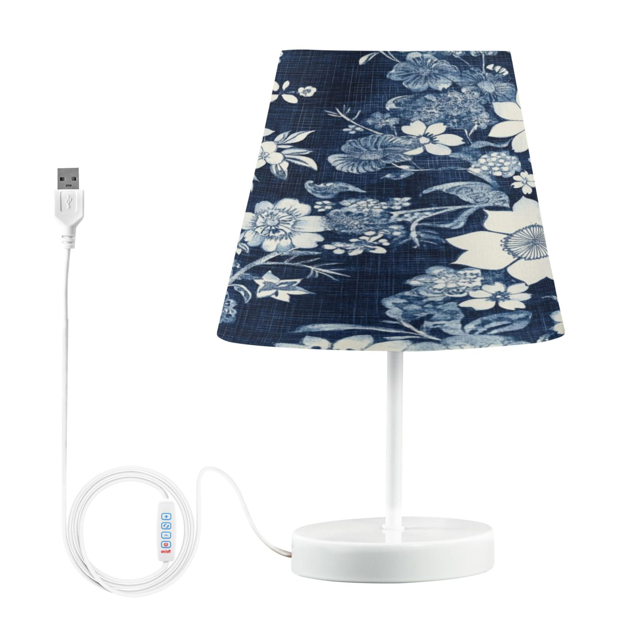 WOBOGO White Vintage Flower in Indigo Blue Table Lamps Bedroom 3-Speed ...