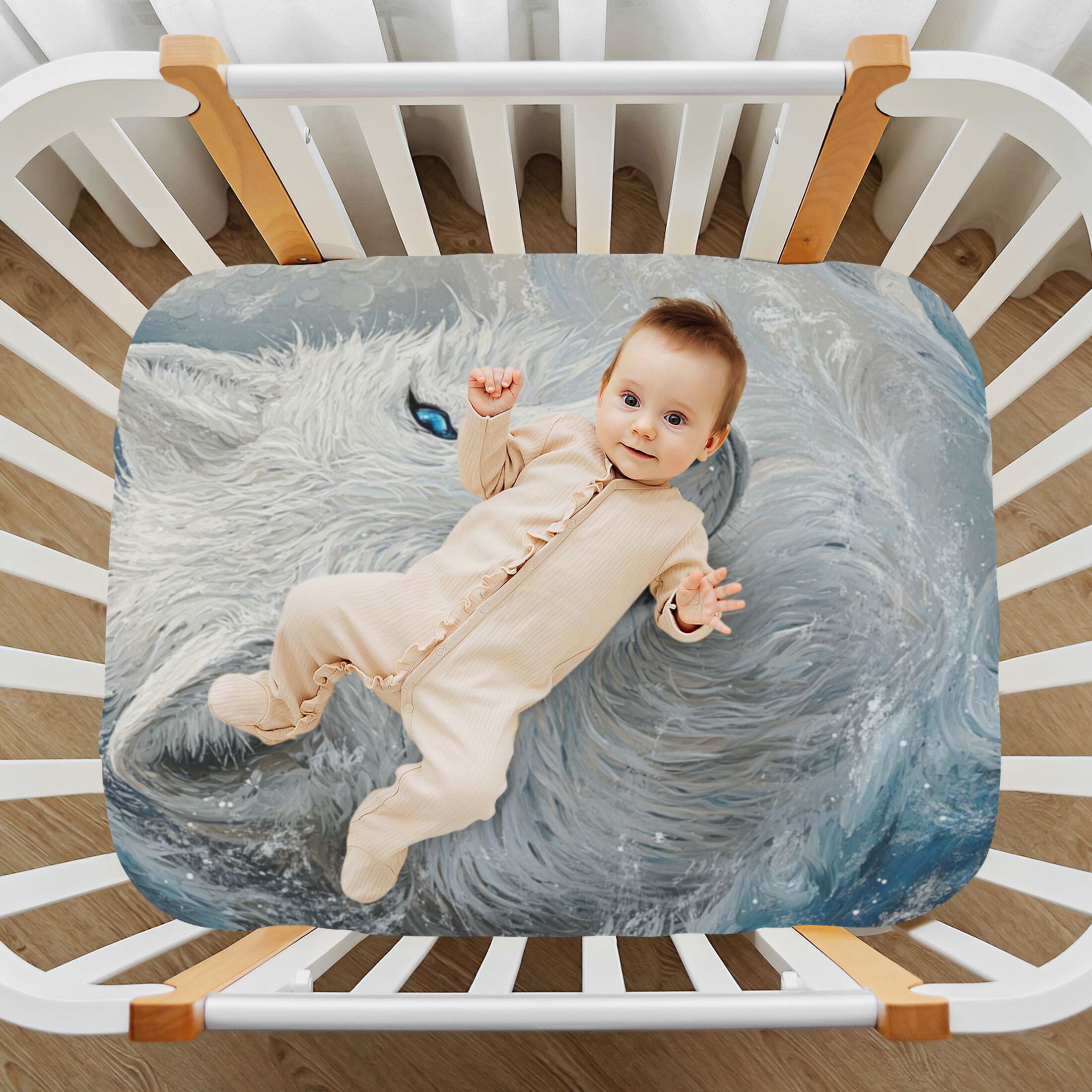 WOBOGO White Wolf with Blue Eyes Baby Crib Sheets Super Soft Microfiber ...