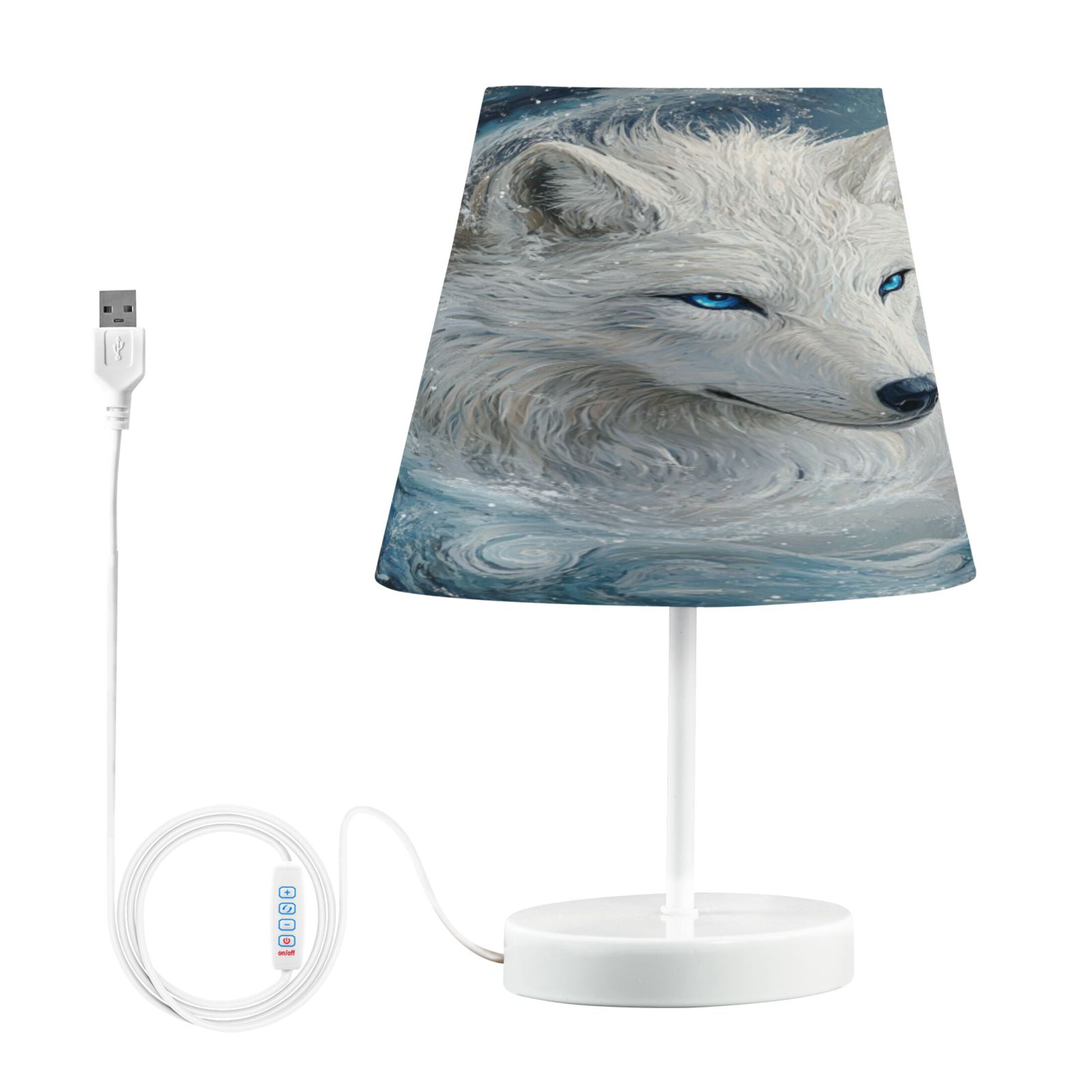 WOBOGO White Wolf with Blue Eyes Table Lamps Bedroom 3-Speed Dimmable ...
