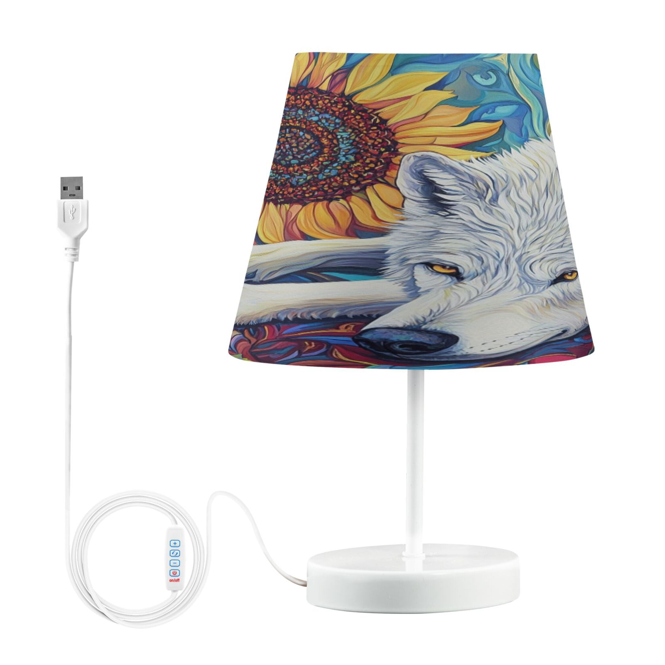 WOBOGO White Wolf with Sunflower Table Lamps Bedroom 3-Speed Dimmable ...