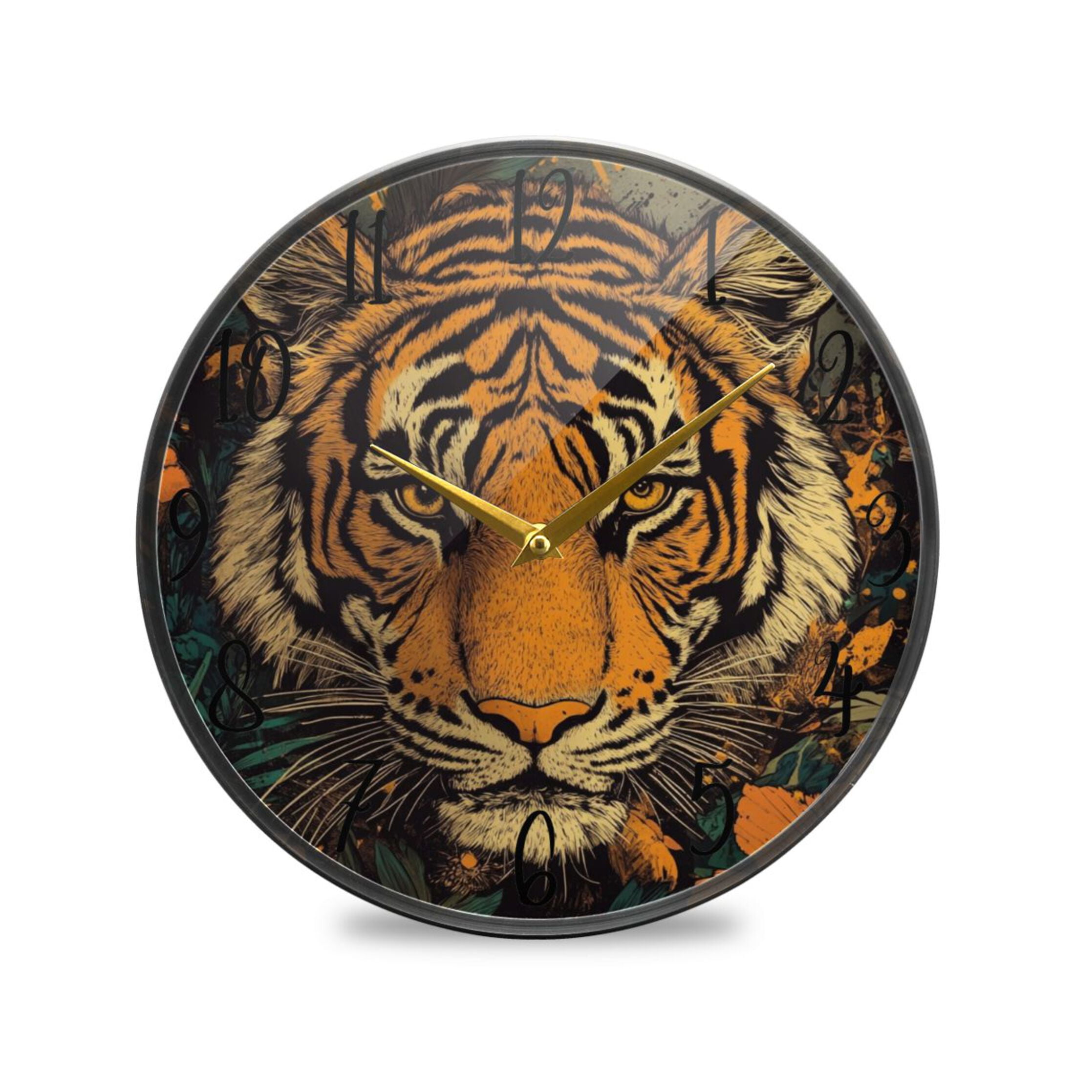 WOBOGO Wildflower Tiger Pattern Acrylic Wall Clock Battery Operated 9 ...
