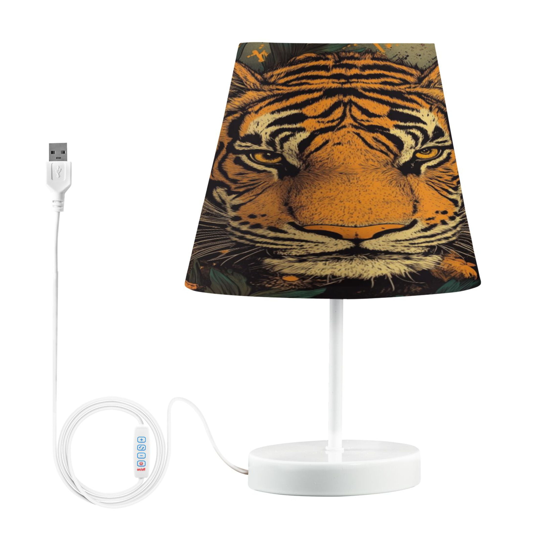 WOBOGO Wildflower Tiger Pattern Table Lamps Bedroom 3-Speed Dimmable ...