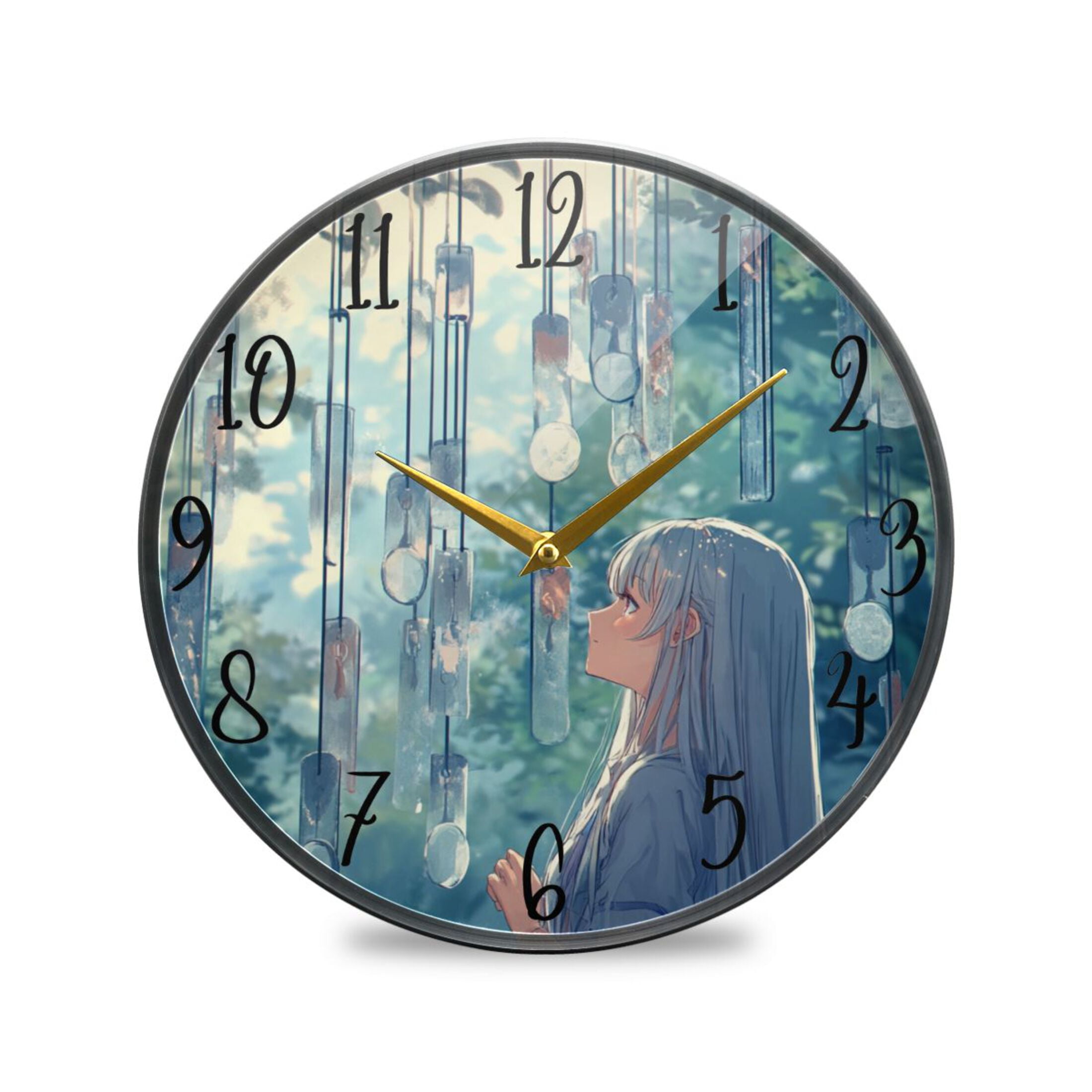 WOBOGO Wind Chimes Lass Acrylic Wall Clock Battery Operated 9.5in ...