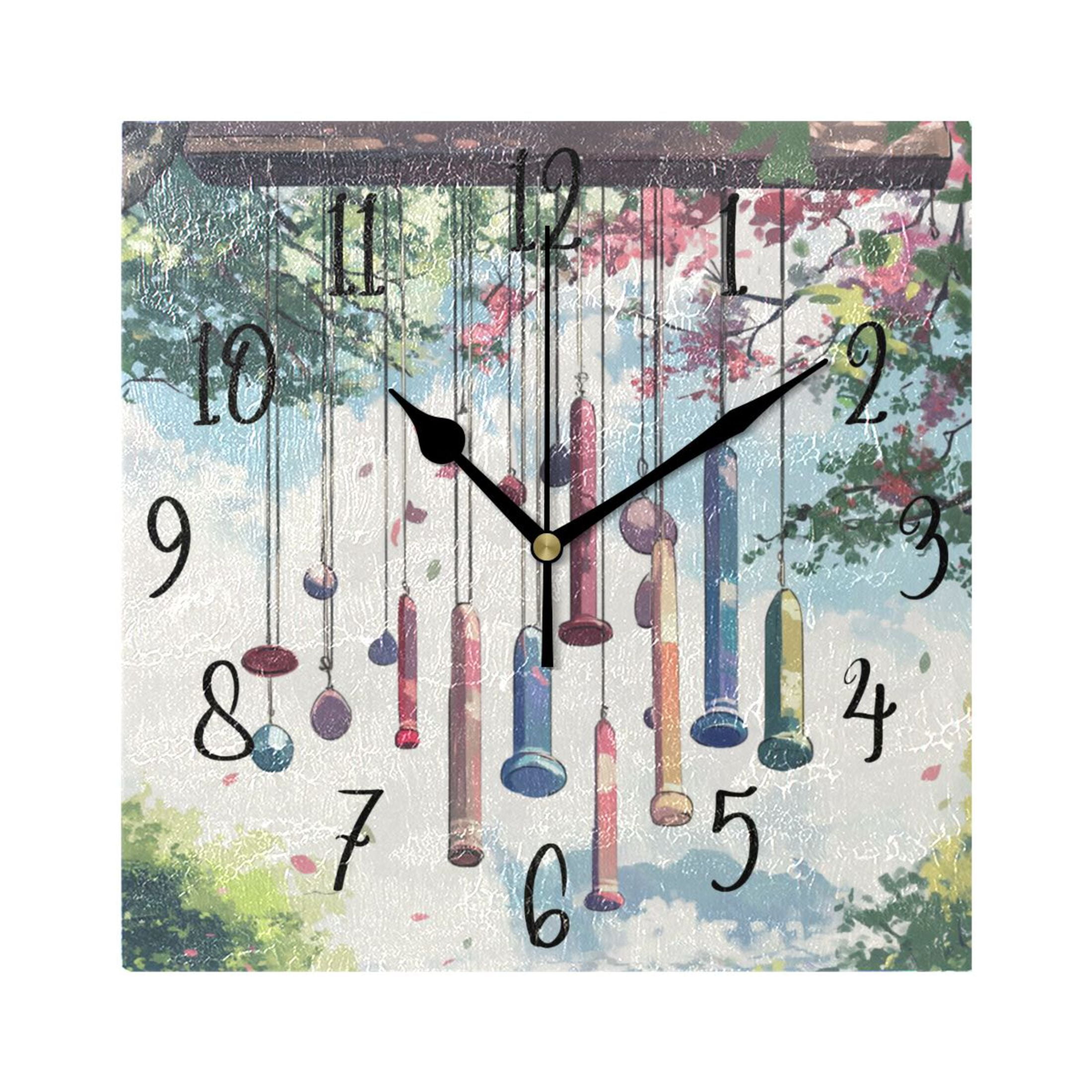 WOBOGO Wind Chimes Wall Clock 7.78 Inch Battery Operated Silent Unit ...