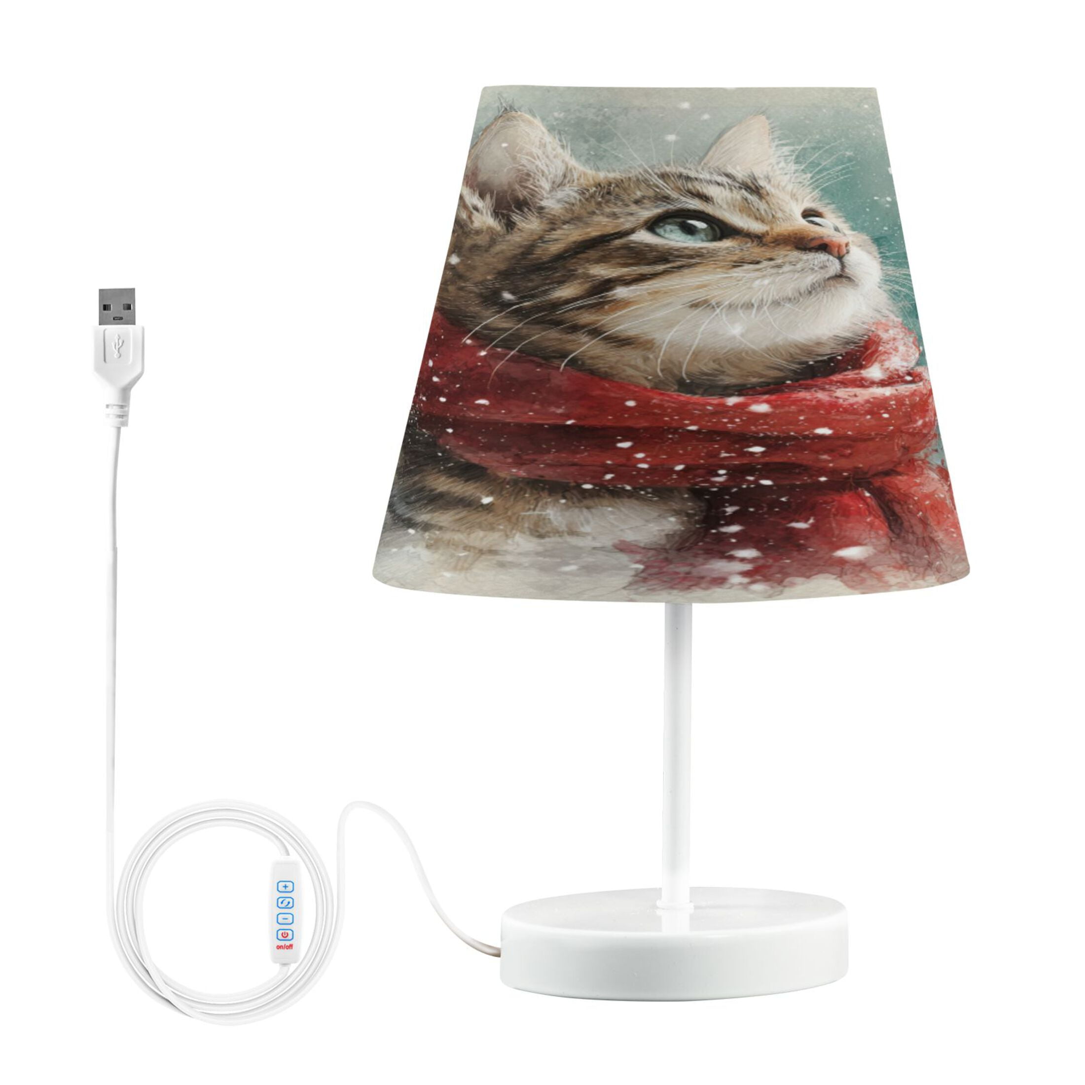 WOBOGO Winter Cat Table Lamps Bedroom 3-Speed Dimmable Farm Style with ...
