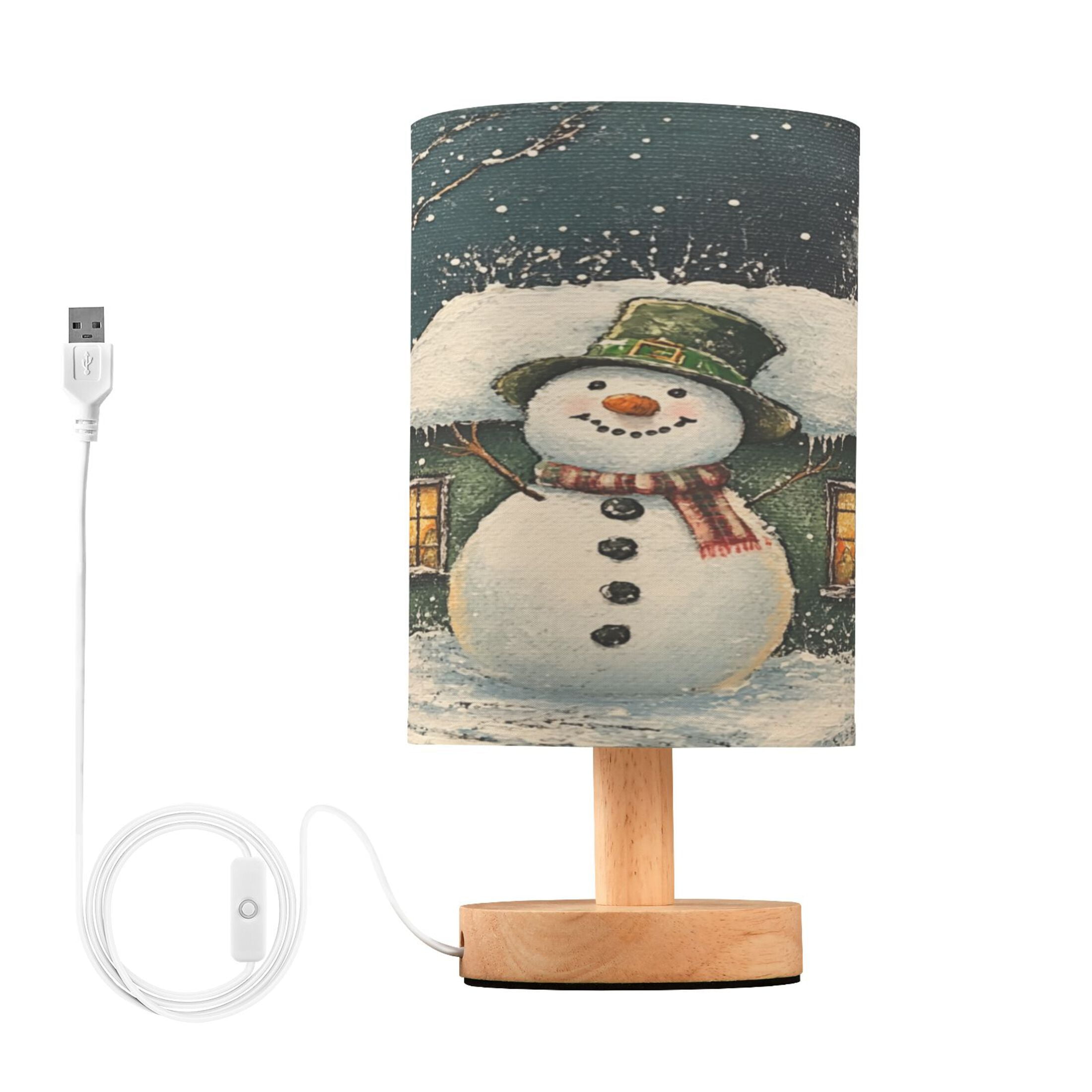 WOBOGO Winter Snowman Bedroom Table Lamp USB Power Connector Wooden ...
