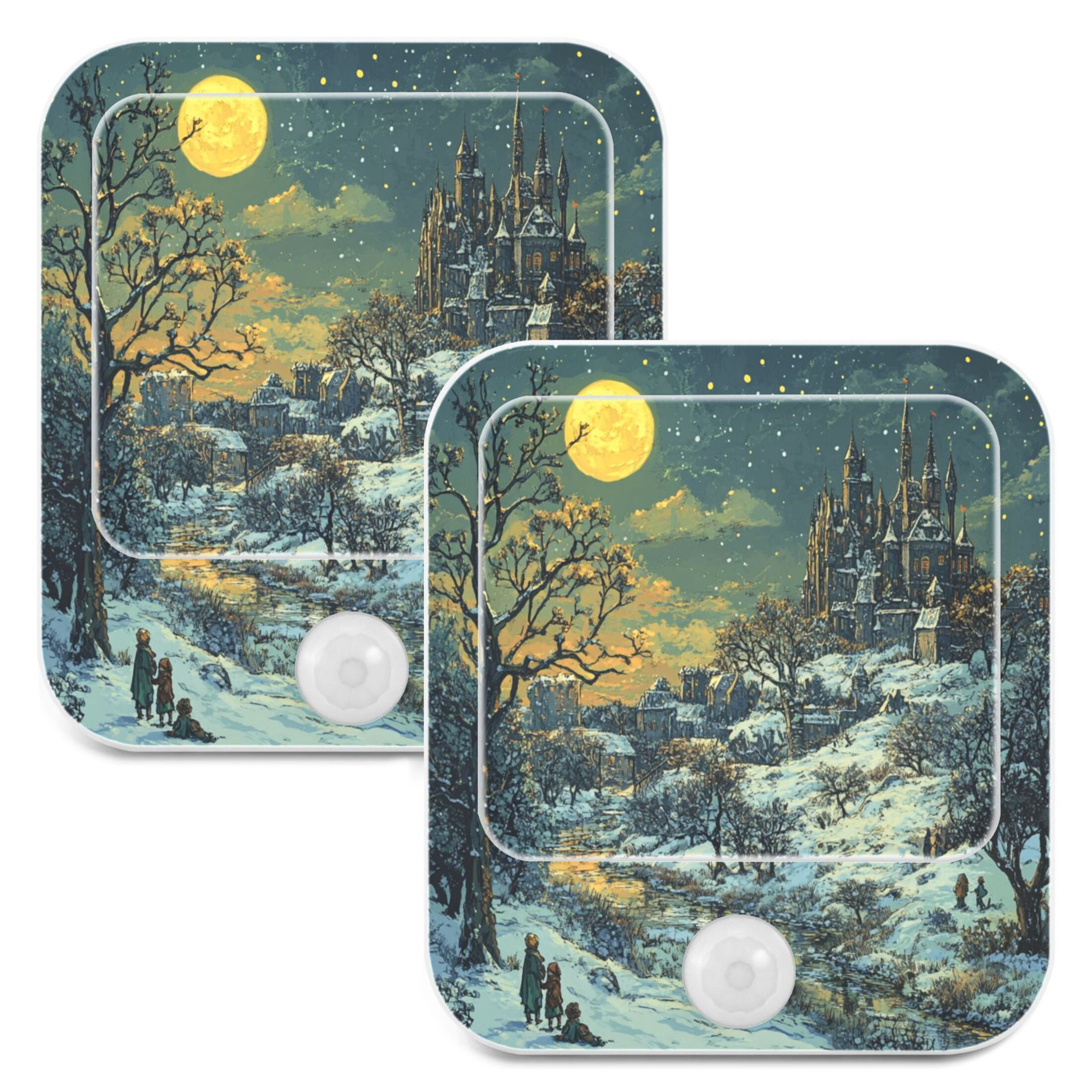 WOBOGO Winter Village Scene Night Light Lamp with Smart Sensor Dusk to ...