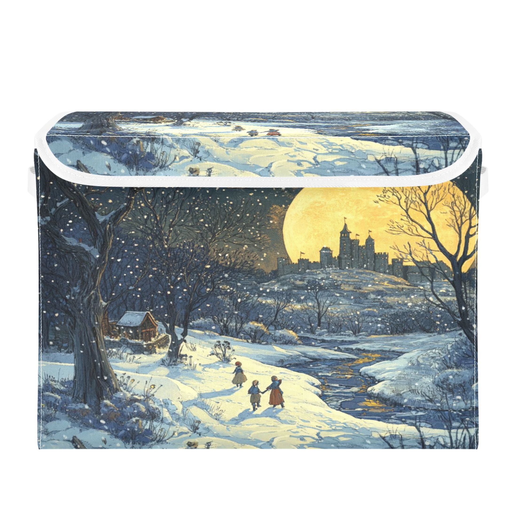 WOBOGO Winter Village Scenery Large Collapsible Storage Box Flip Lid ...
