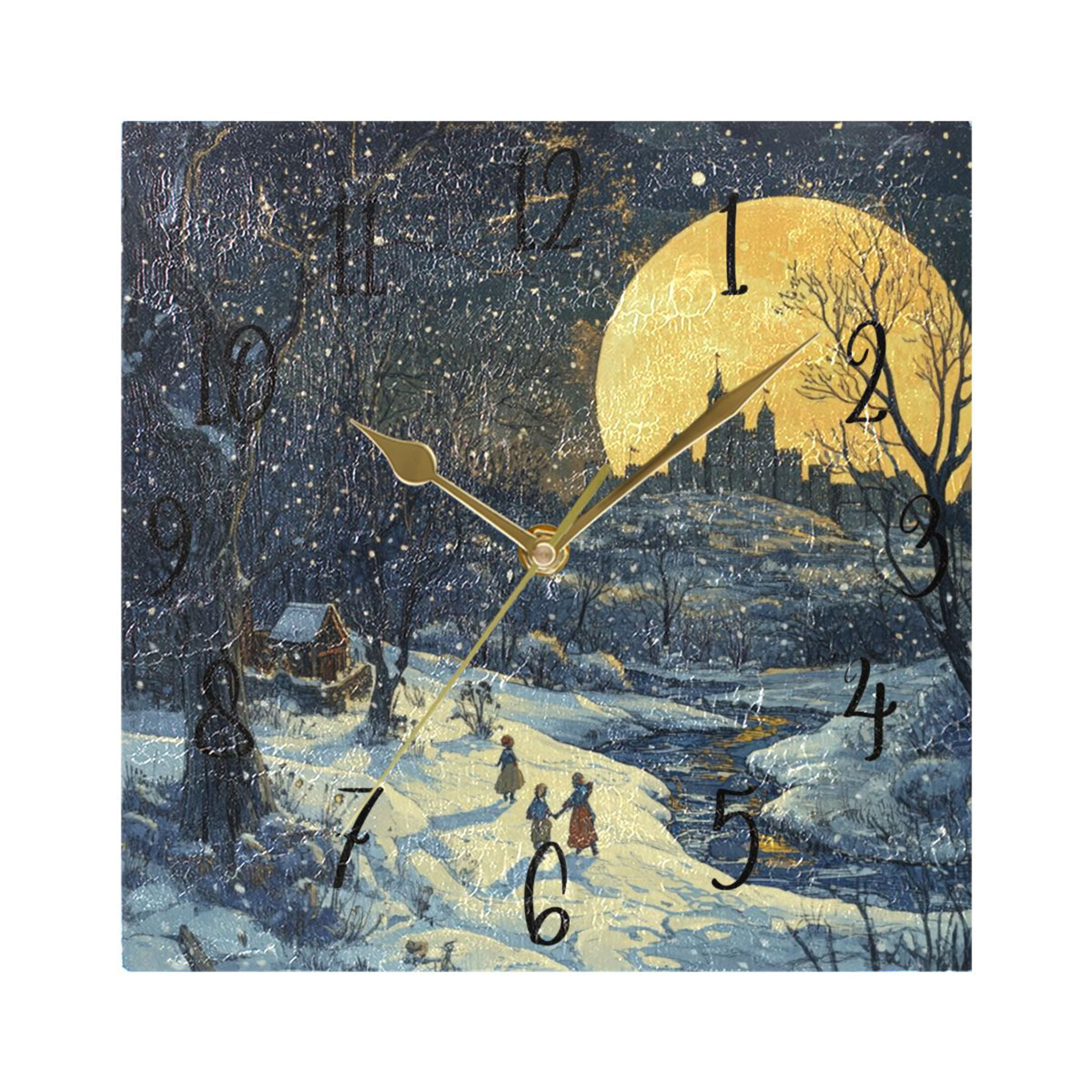 WOBOGO Winter Village Scenery Wall Clock 7.78 Inch Battery Operated ...