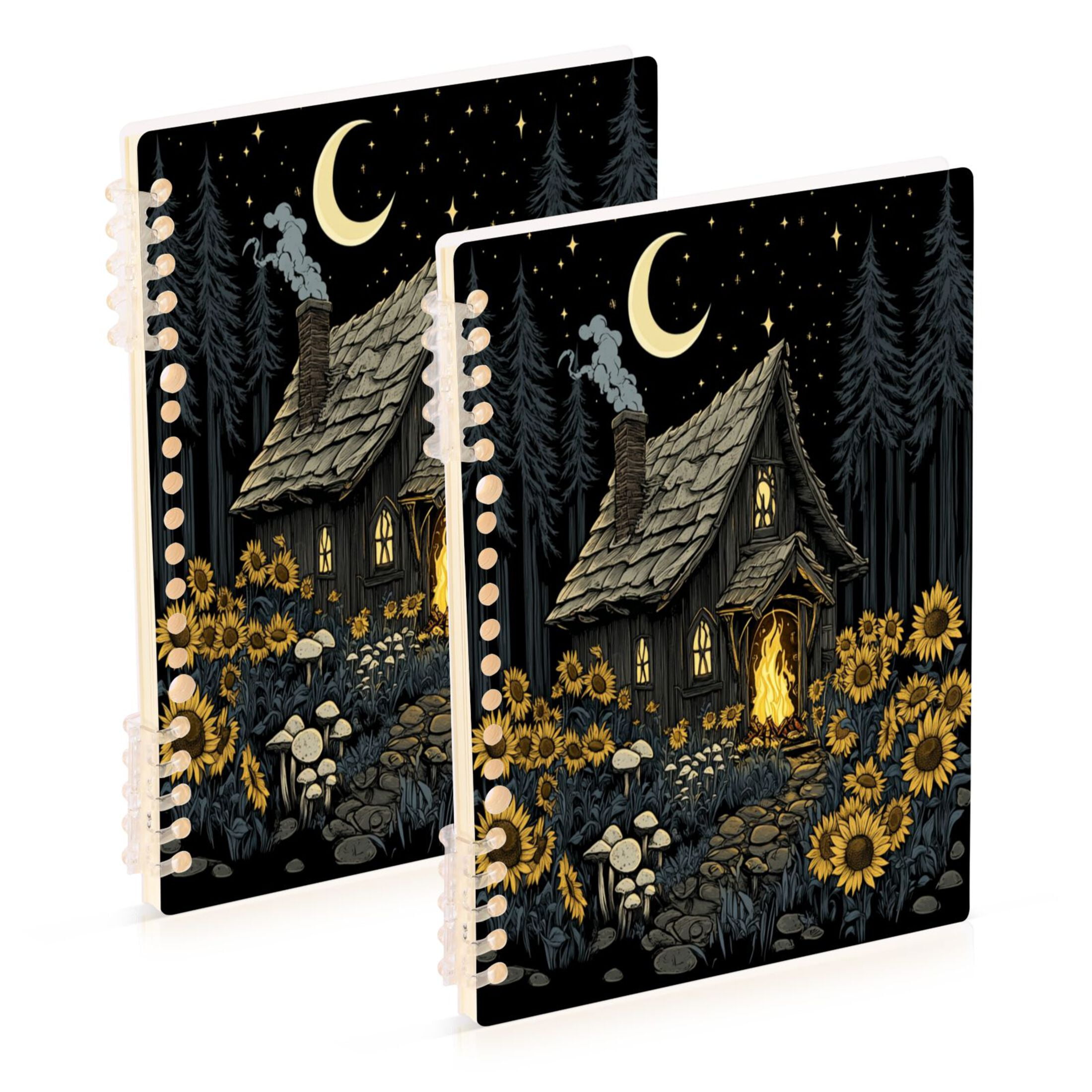 WOBOGO Witch Hut Notebook College Horizontal Grid Paper Ink Spill ...