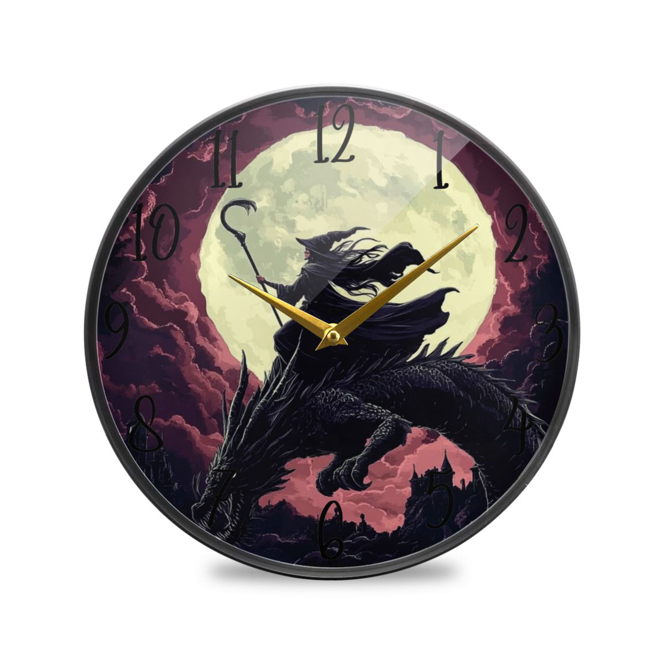 WOBOGO Witches and Black Dragon Acrylic Wall Clock Battery Operated 9 ...