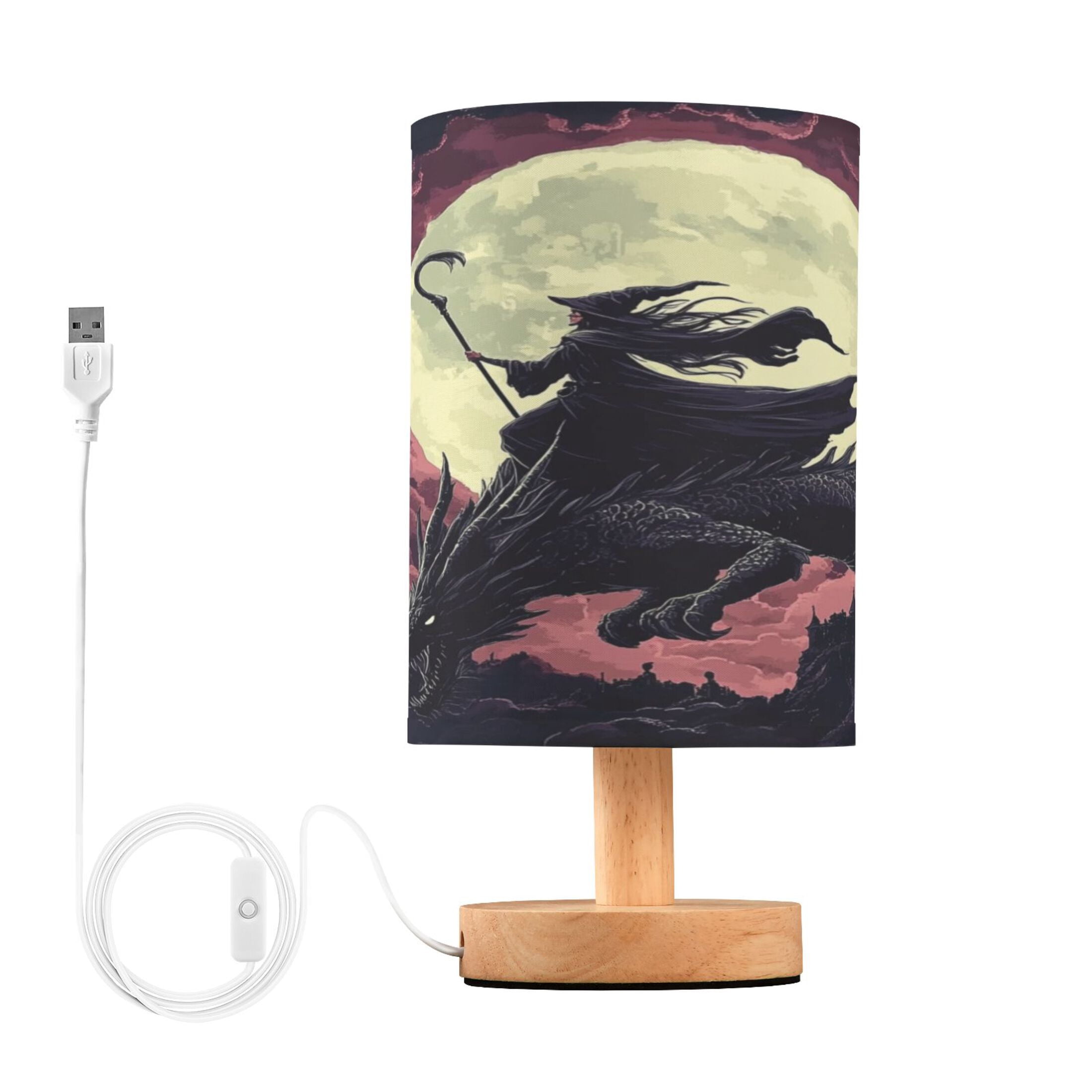 WOBOGO Witches and Black Dragon Bedroom Table Lamp USB Power Connector ...