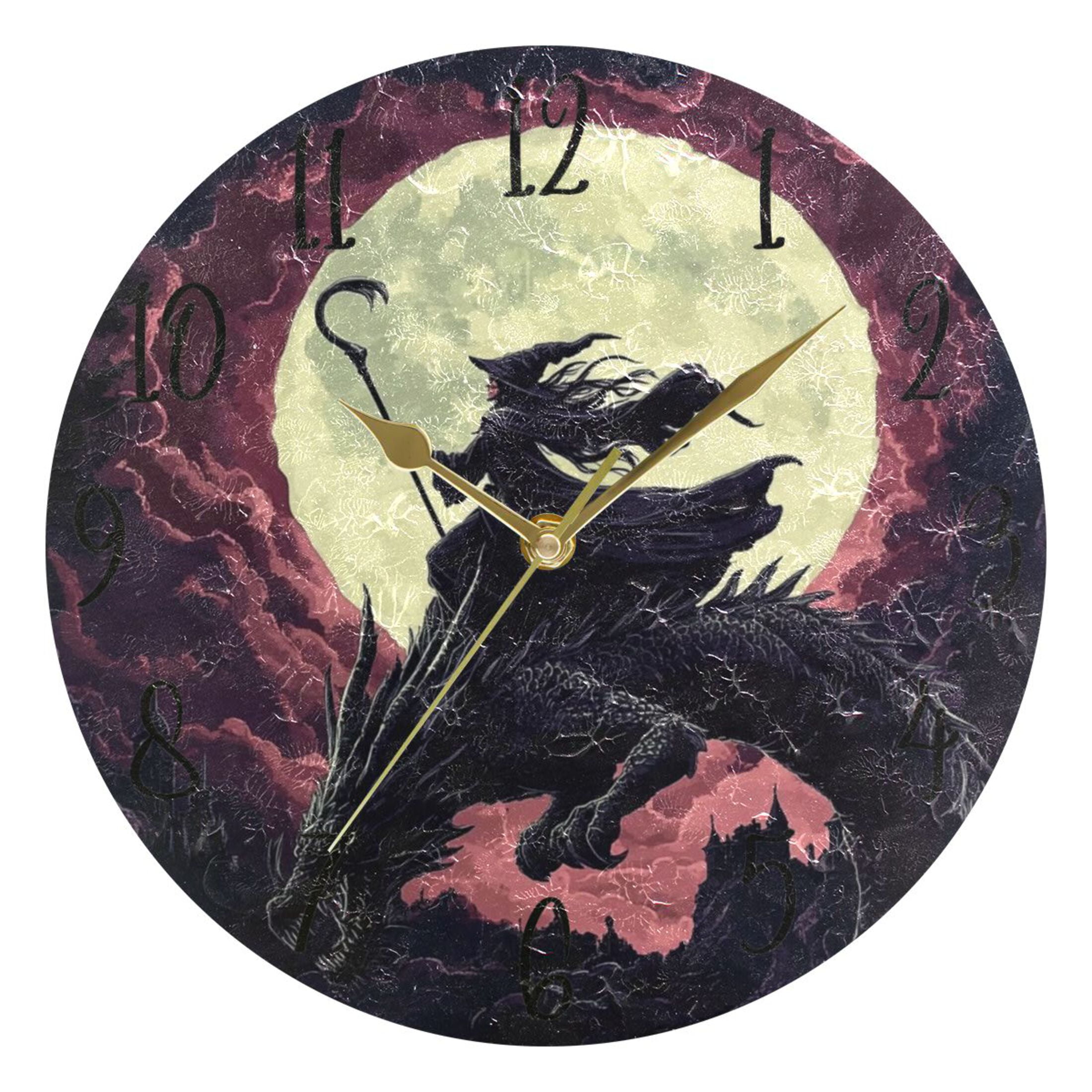 WOBOGO Witches and Black Dragon Wall Clock 10in Silent Mechanism ...