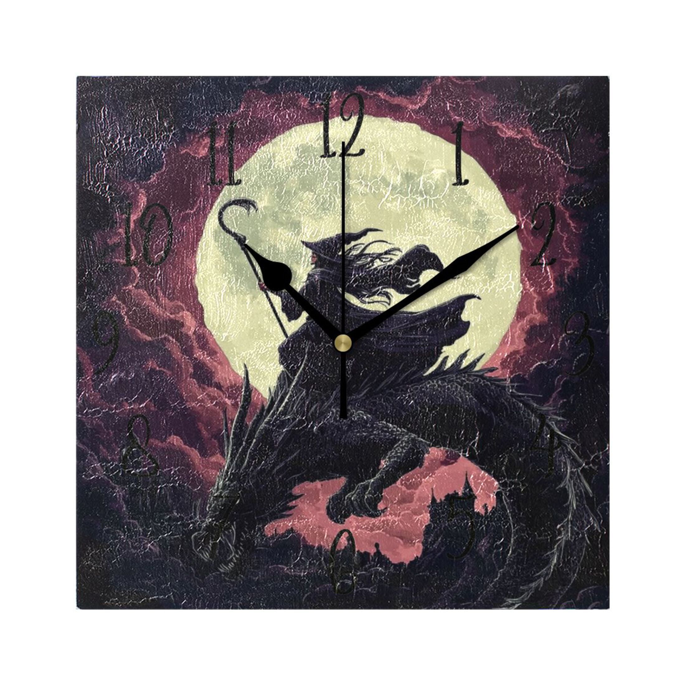 WOBOGO Witches and Black Dragon Wall Clock 7.78 Inch Battery Operated ...