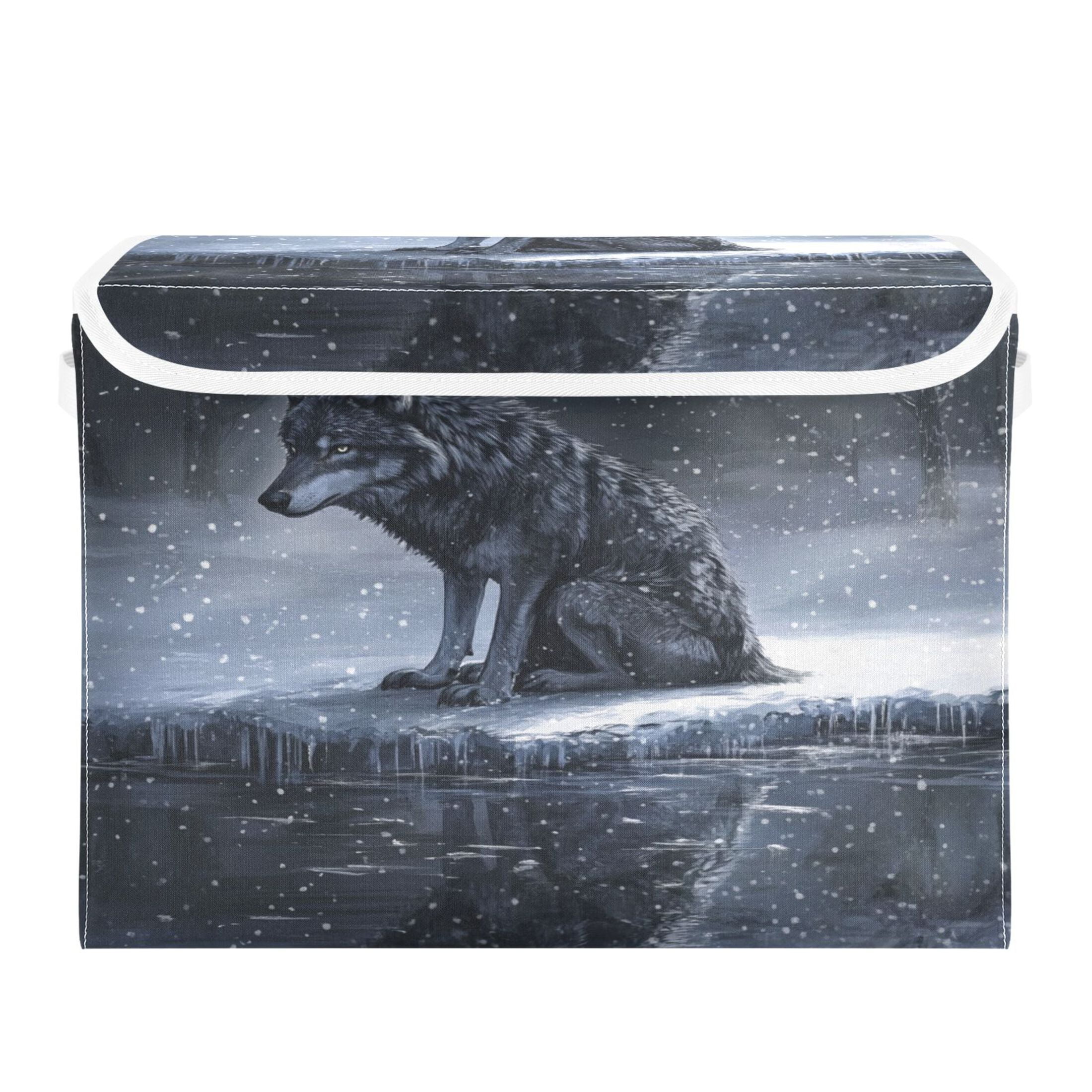 WOBOGO Wolf King in The Snow Large Collapsible Storage Box Flip Lid ...