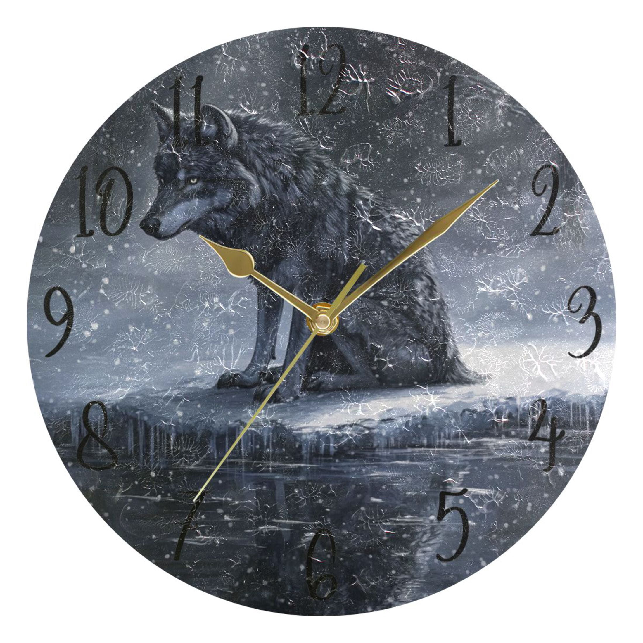 WOBOGO Wolf King in The Snow Wall Clock 10in Silent Mechanism Battery ...
