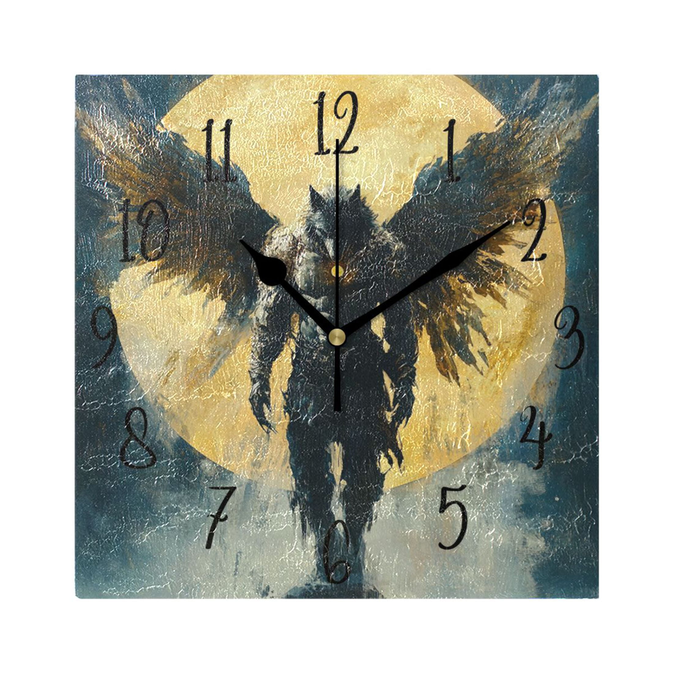 WOBOGO Wolf Man As An Angel Wall Clock 7.78 Inch Battery Operated ...