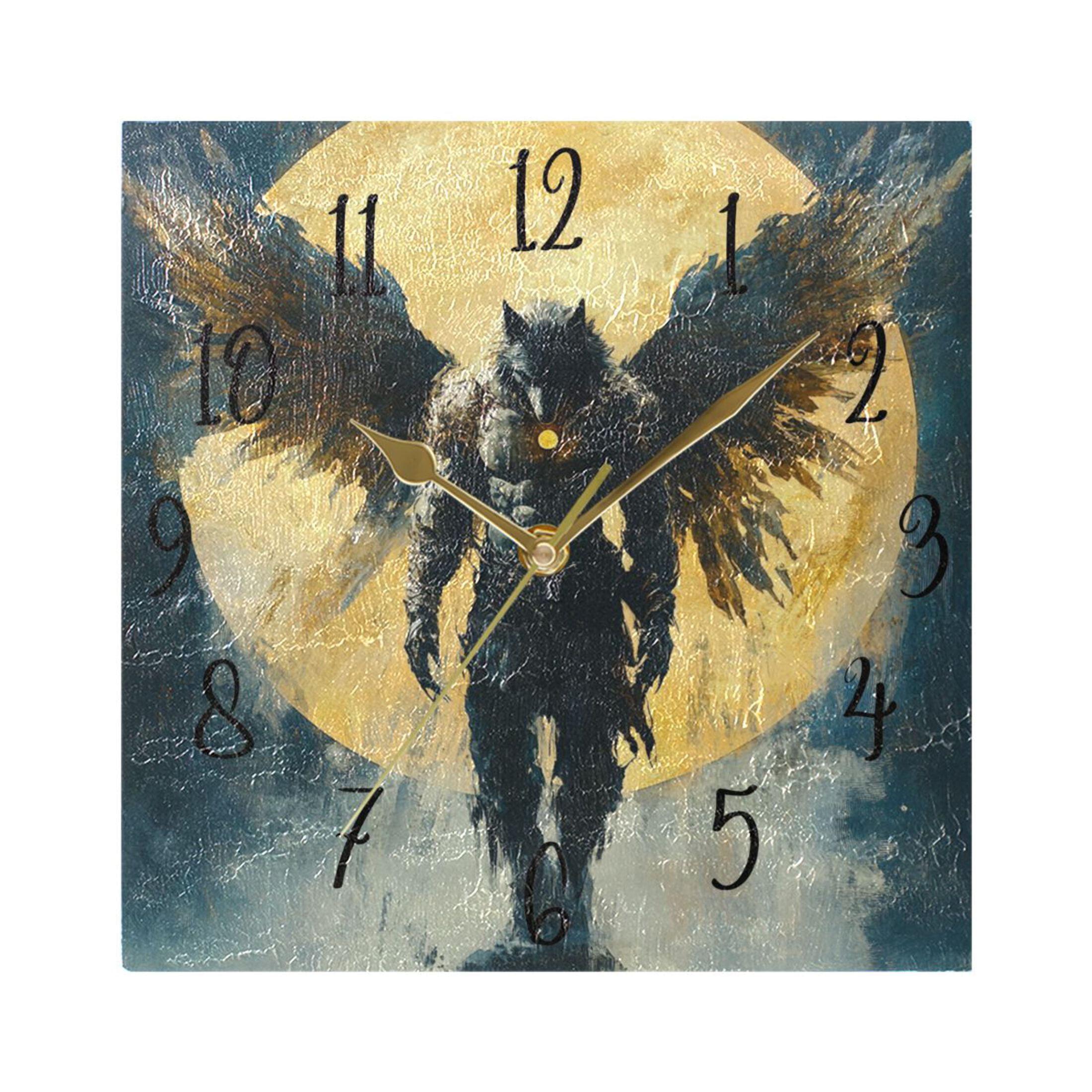 WOBOGO Wolf Man As An Angel Wall Clock 7.78 Inch Battery Operated ...