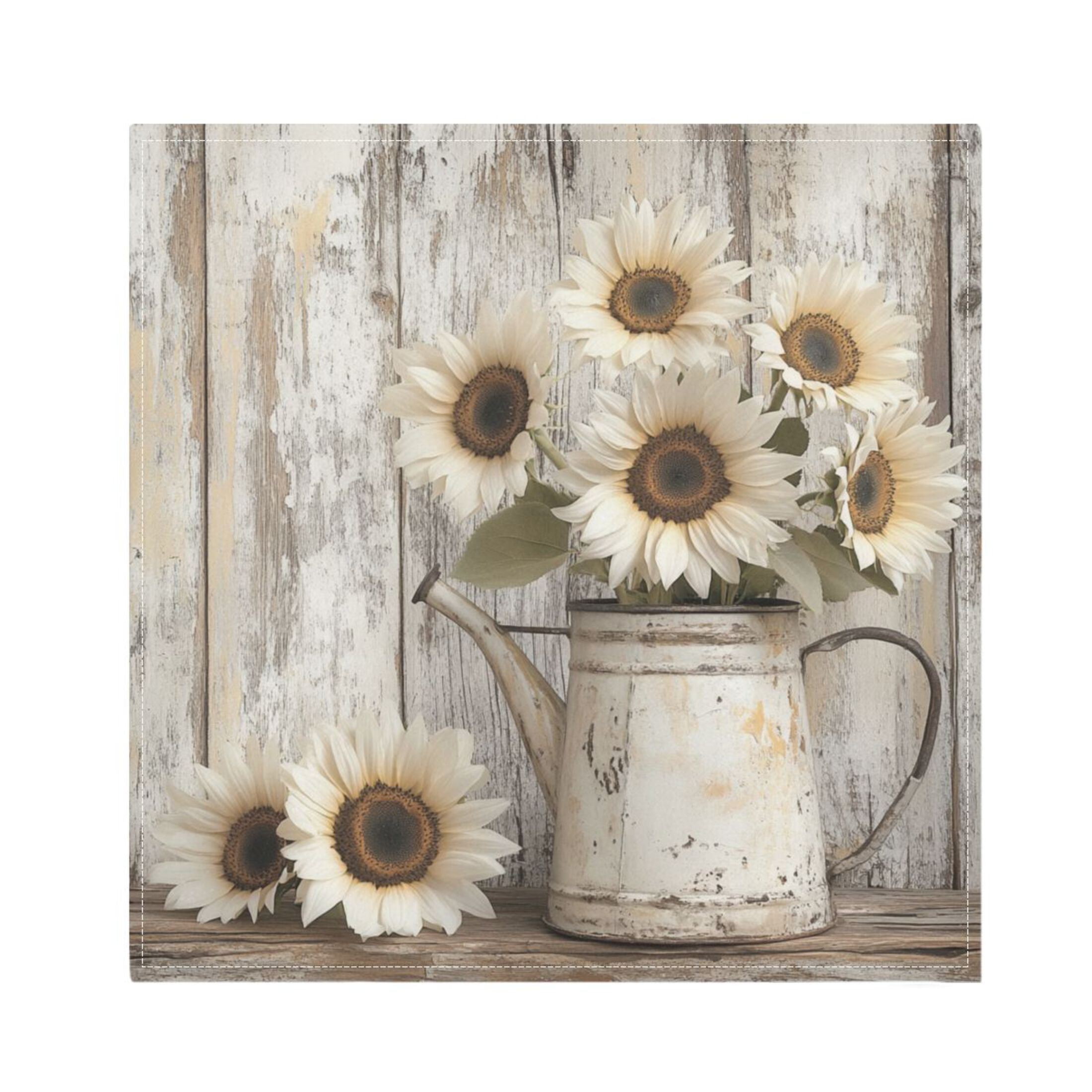 WOBOGO Wooden White Sunflower Cloth Napkins 1 Piece Soft Elegant Touch ...