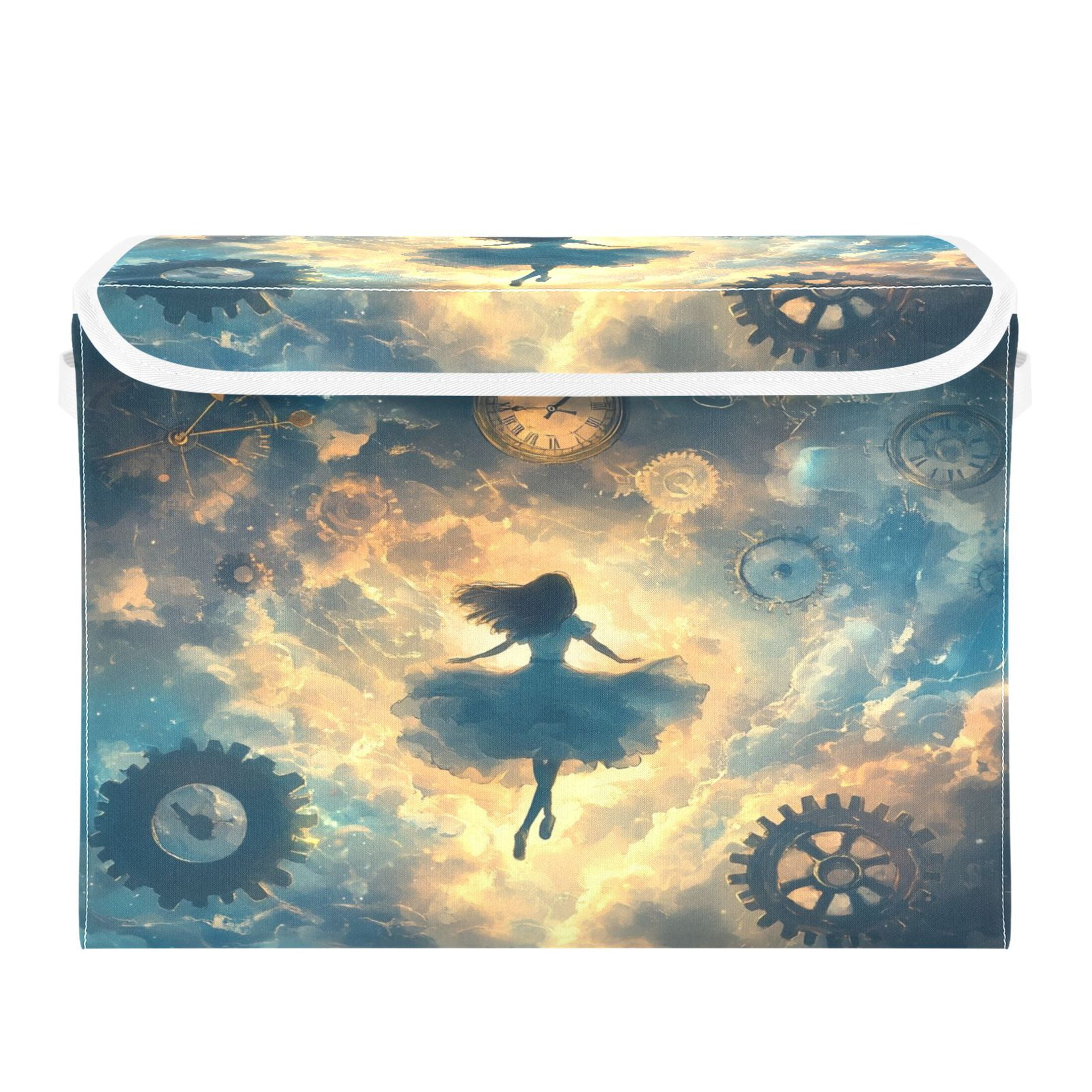 WOBOGO World Of Clocks Large Collapsible Storage Box Flip Lid Fabric ...