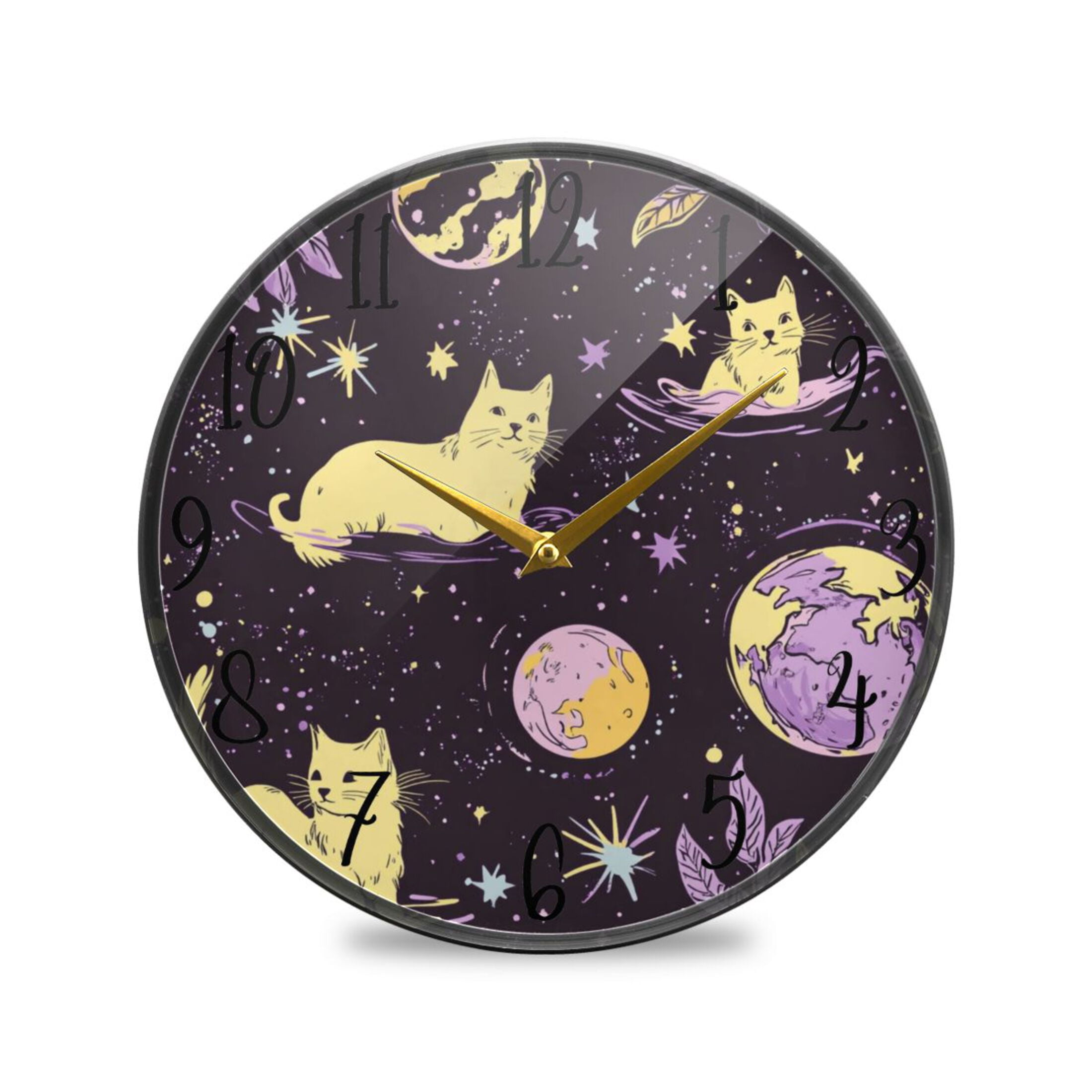 WOBOGO Yellow Cats Artistic Pattern Acrylic Wall Clock Battery Operated ...