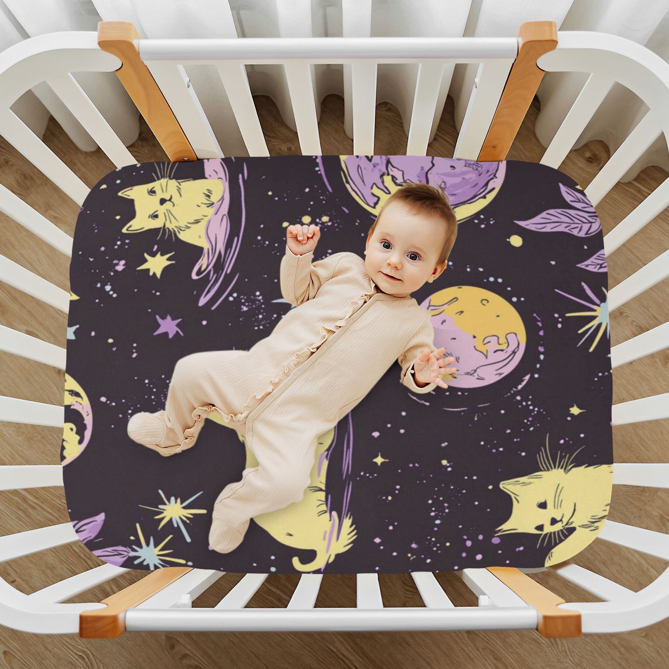 WOBOGO Yellow Cats Artistic Pattern Baby Crib Sheets Super Soft ...