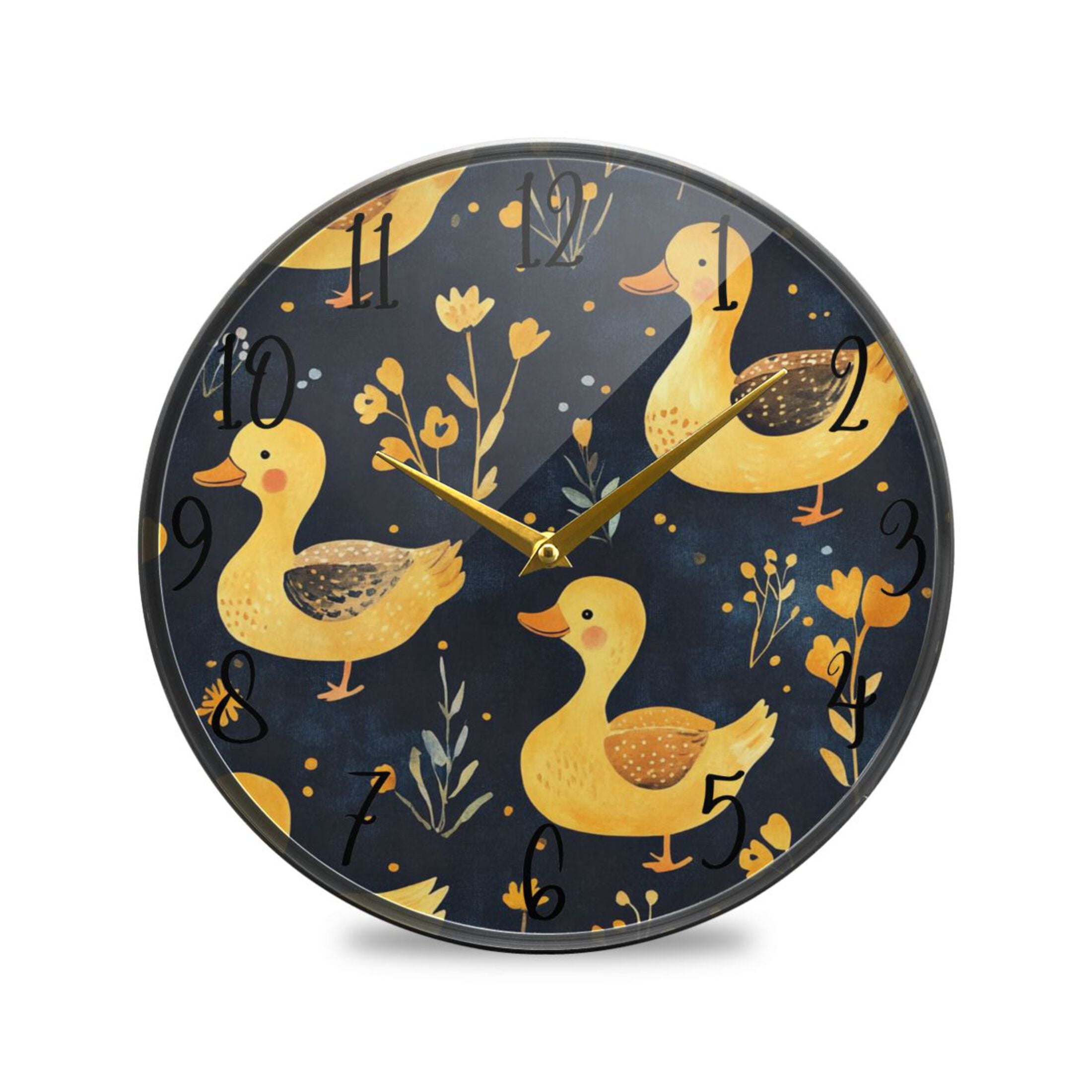 WOBOGO Yellow Ducks Acrylic Wall Clock Battery Operated 11.9in Silent ...