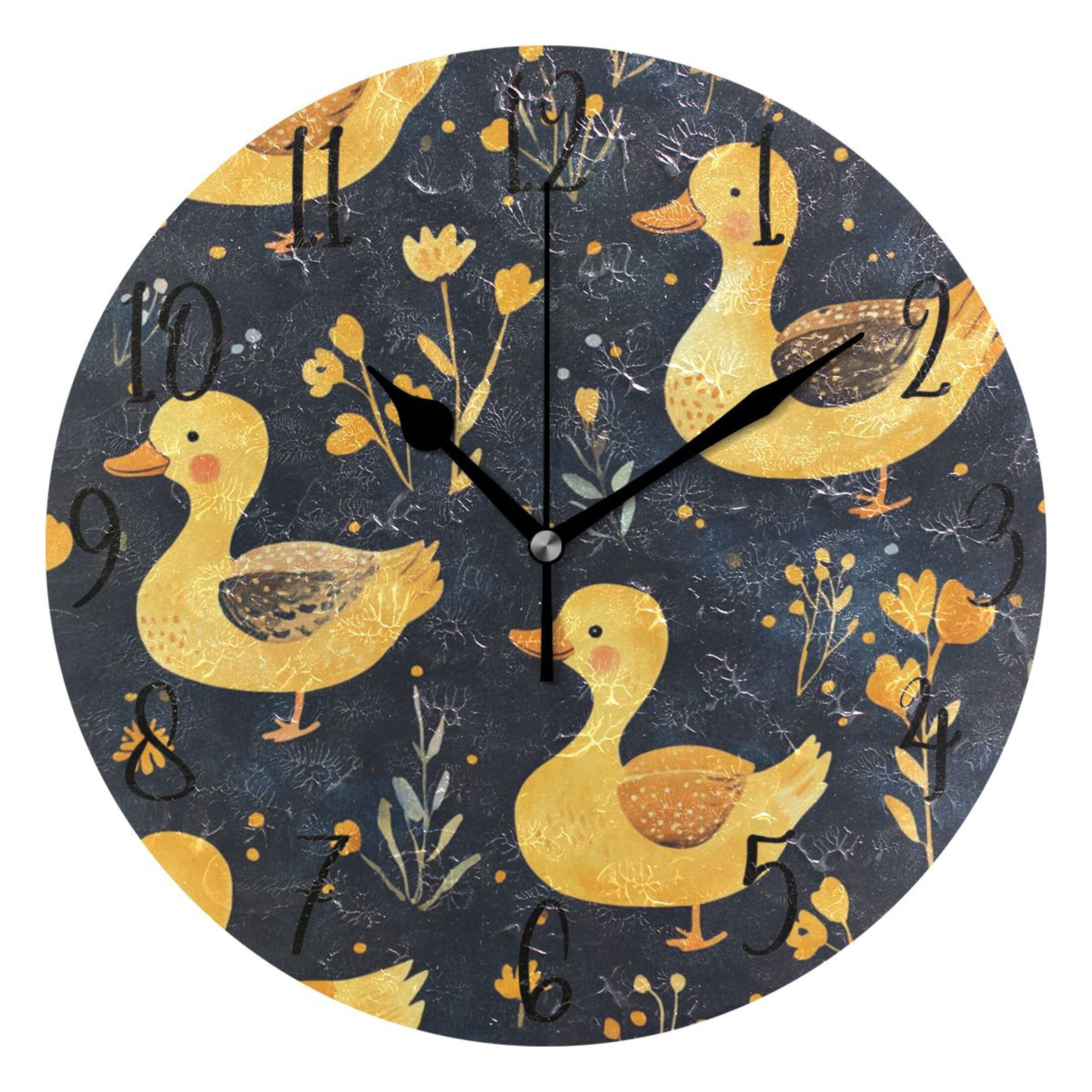 WOBOGO Yellow Ducks Wall Clock 10in Silent Mechanism Battery Operated ...