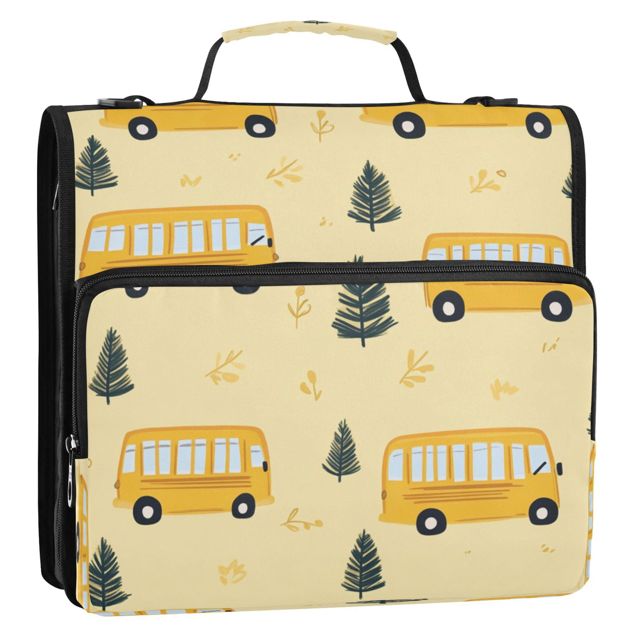 WOBOGO Yellow Kindergarten School Bus Pattern Ring Binder Bag 1.5in ...