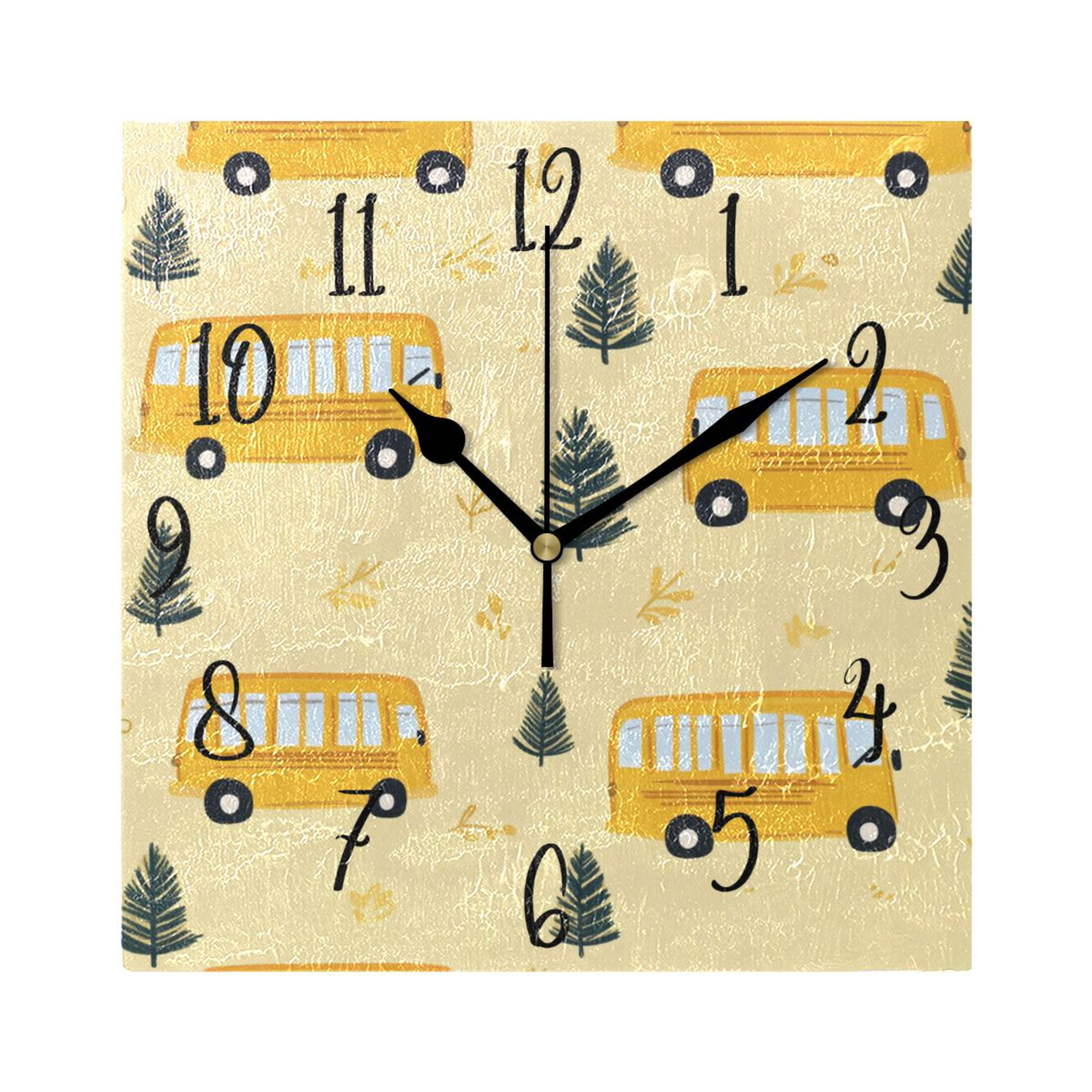 WOBOGO Yellow Kindergarten School Bus Pattern Wall Clock 7.78 Inch ...