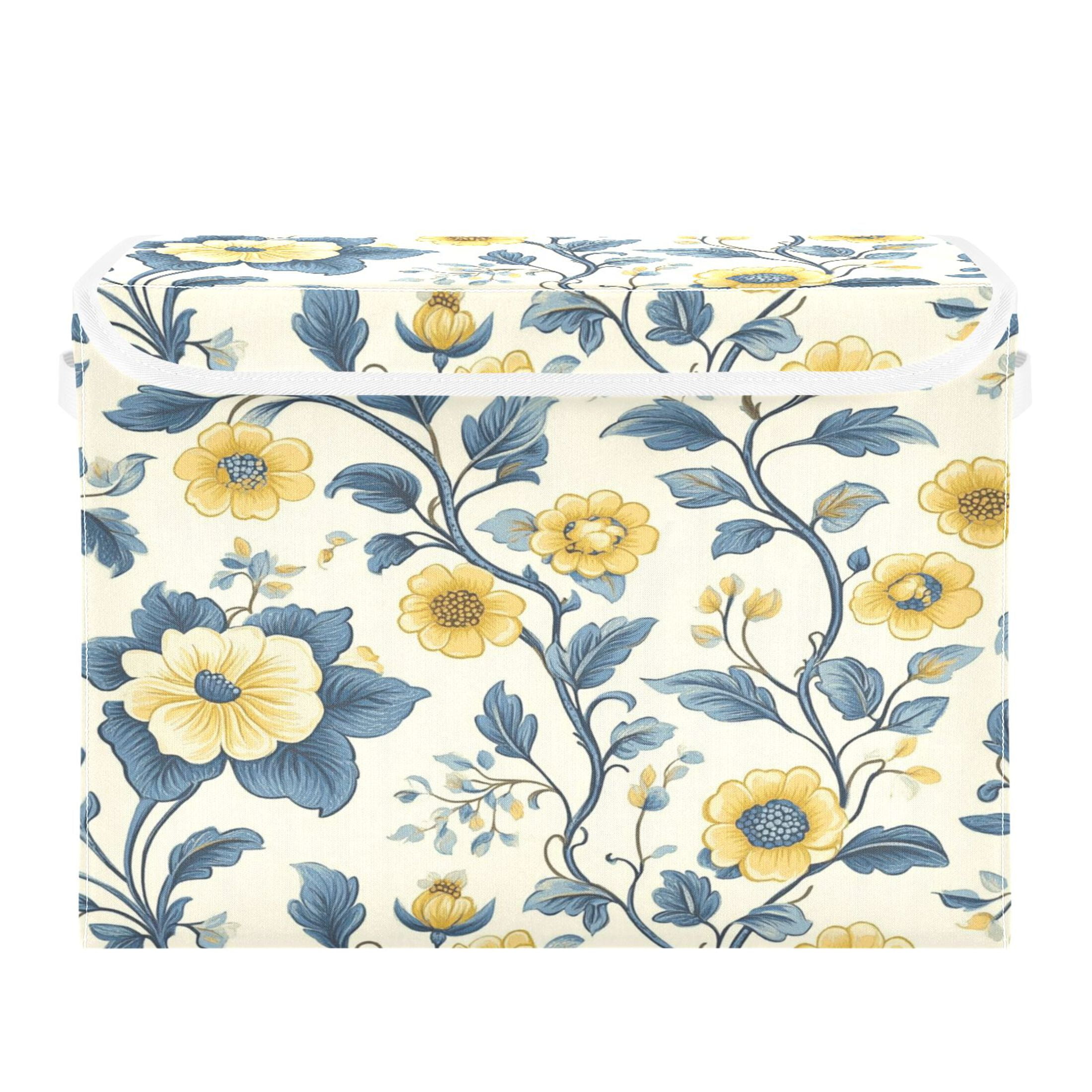 WOBOGO Yellow Vintage Floral Pattern Large Collapsible Storage Box Flip ...