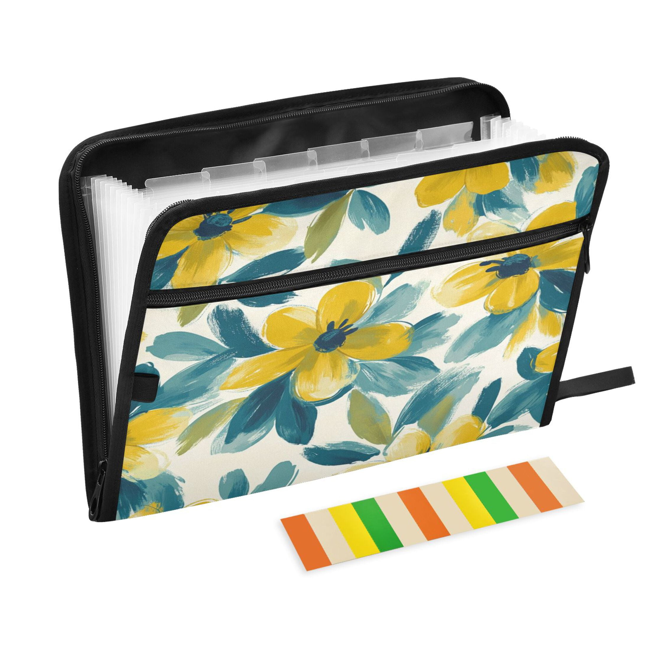 WOBOGO Yellow and Teal Flowers Expanding File Folder Letter Size ...