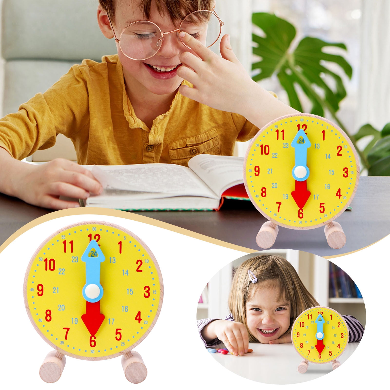 WOCACHI Kids Wooden Teaching Clock Learning to Tell Time Preschool ...