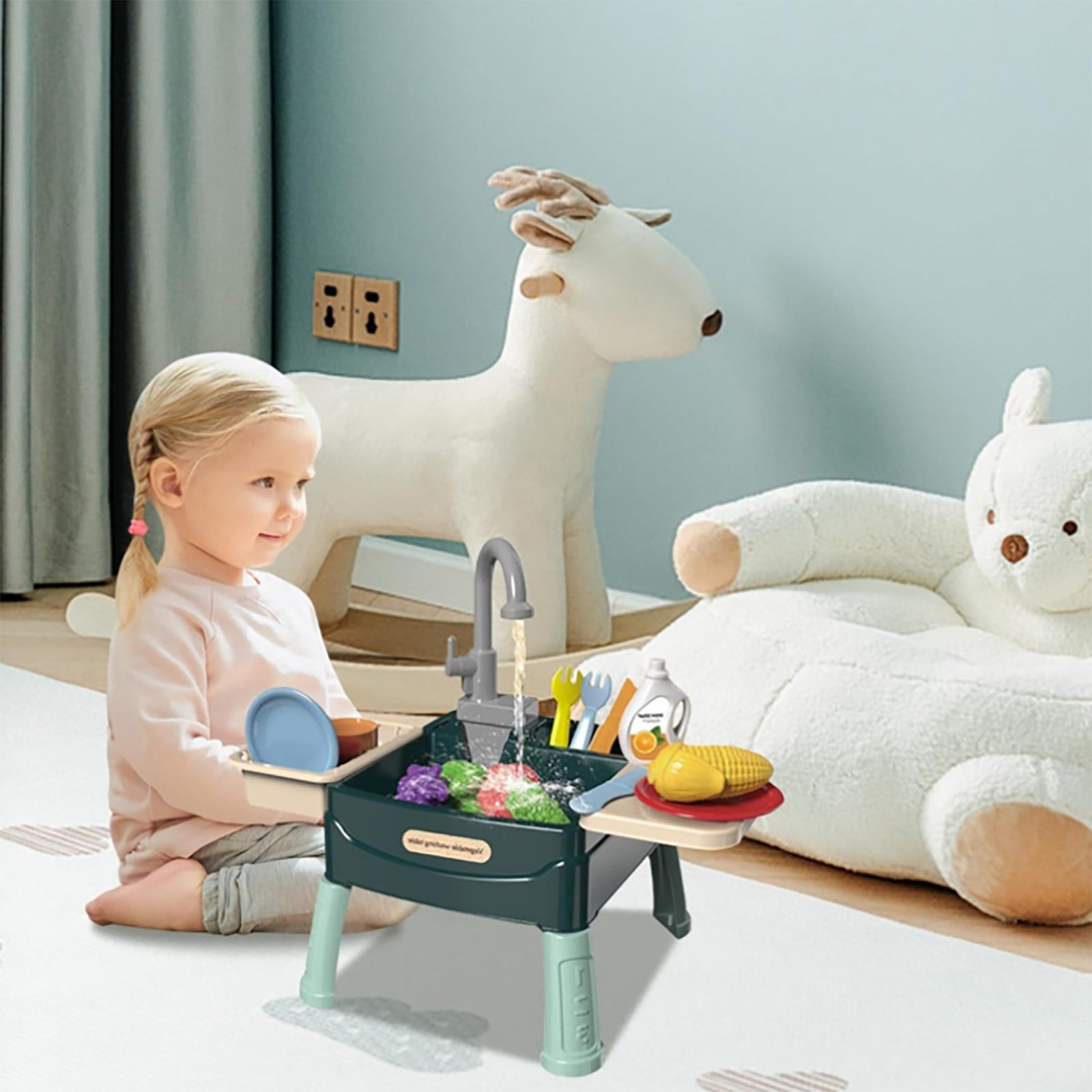 WOCACHI Play Sink with Running Water for Kids 3+ 23PCS/Set Plastic Toy ...