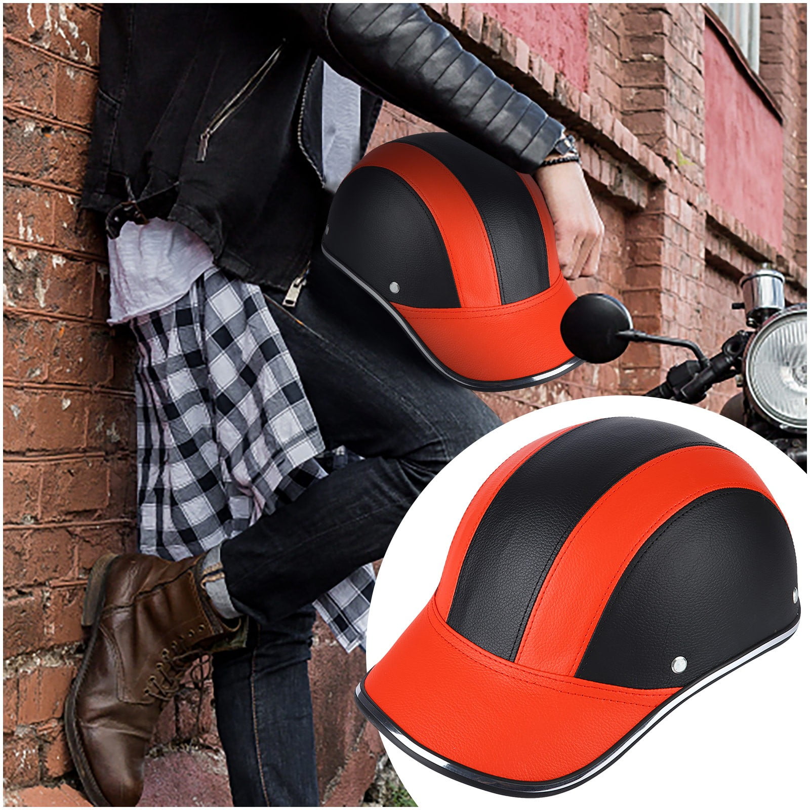 WOCACHI Vintage Open Face Motorcycle Helmet Retro Baseball Cap Half ...