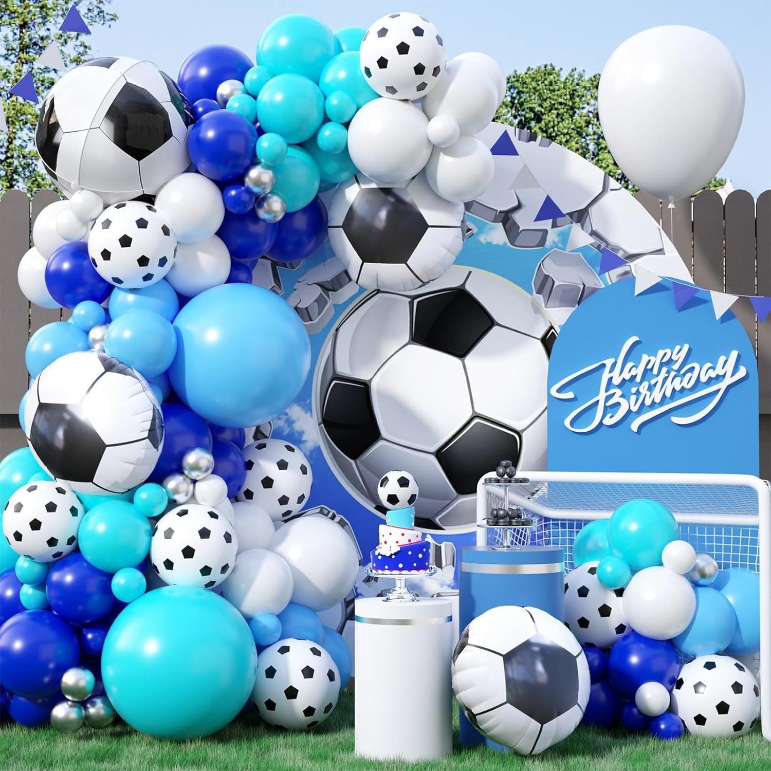 WODJR 130 Pcs Soccer Balloon Arch Soccer Party Decorations Blue White ...
