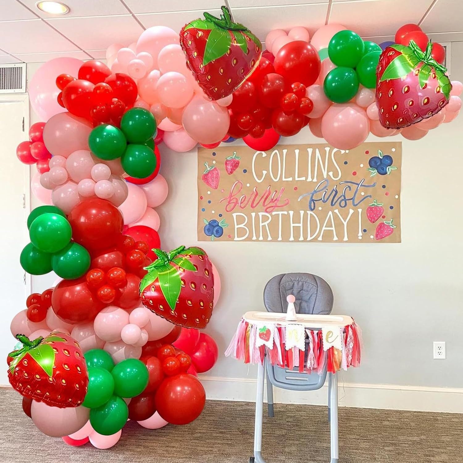 WODJR 137Pcs Strawberry Balloon Garland Berry 1st Birthday Party ...