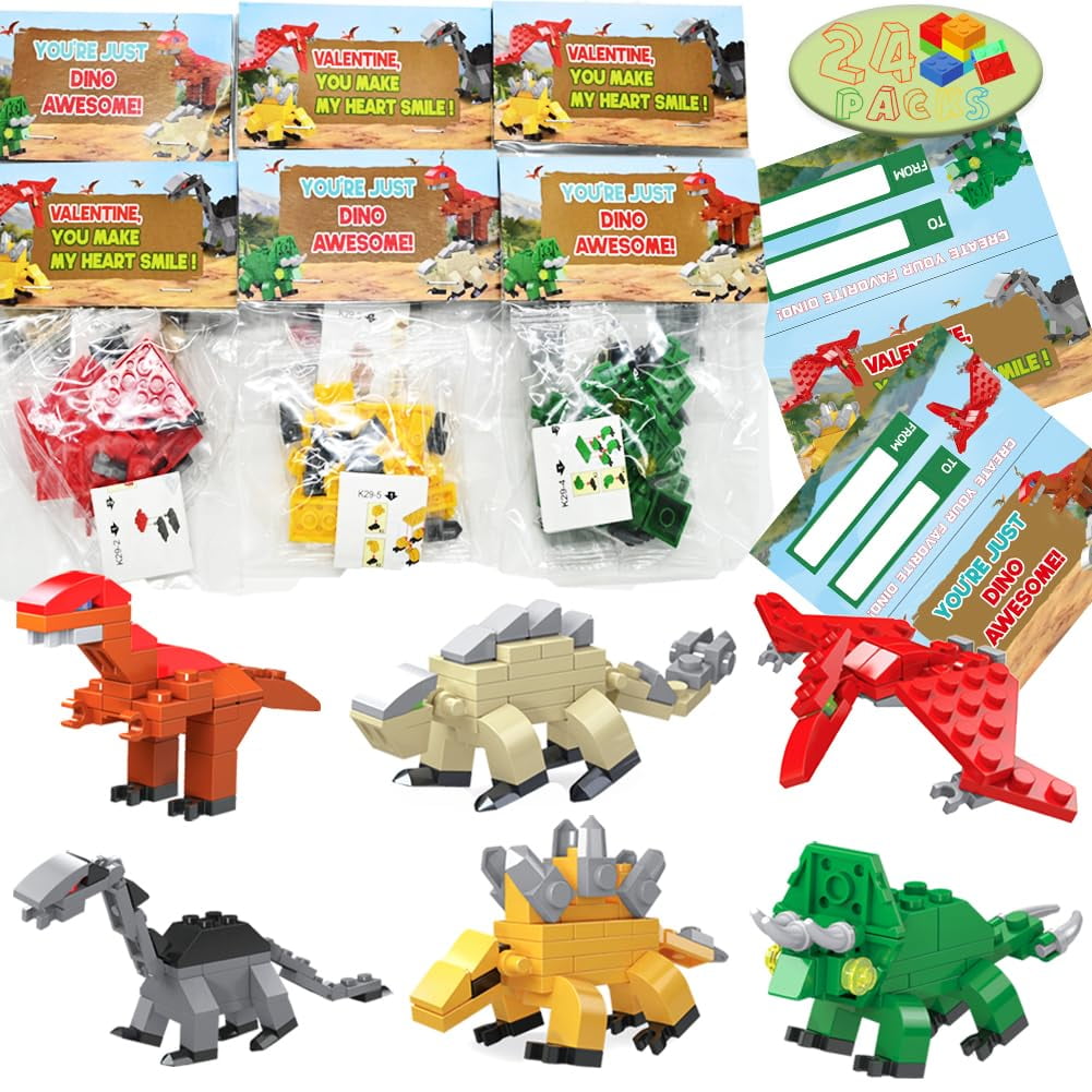 WODMAZ 24 Packs Dinosaur Building Blocks, 6 in 1 Dinosaur Toys Building ...