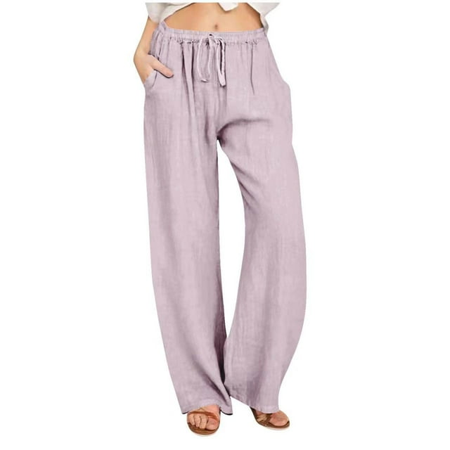 Woeoee Women Cotton Linen Palazzo Pants High Waisted Womens Wide Leg