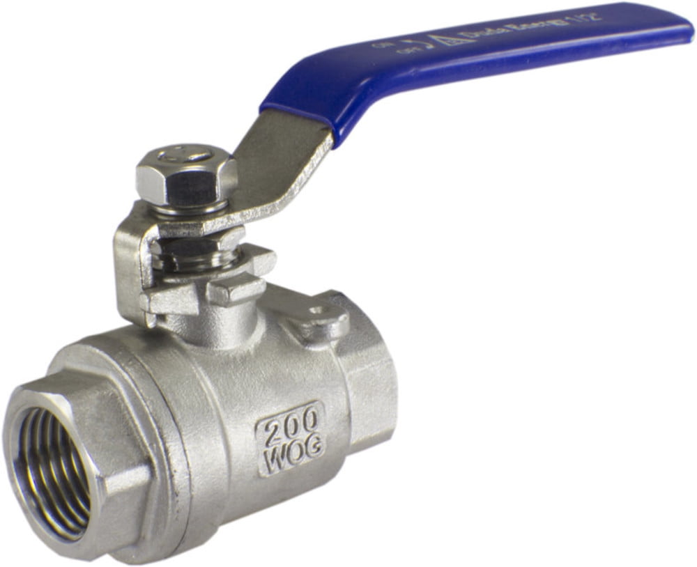WOG200 2-Piece 1/2" NPT Ball Valve Full Port 304 Stainless Steel w/Blue ...