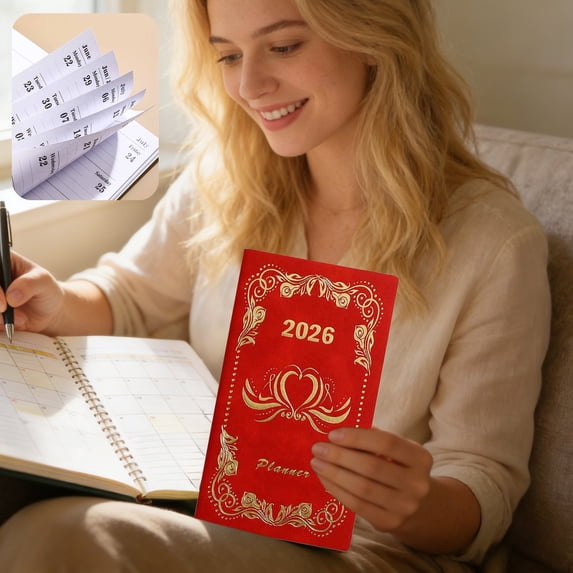 WOHAPY Upgrade 2026 Vintage Gold Foil Heart Planner, Weekly Monthly ...