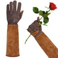 WOHEER Long Gardening Gloves for Women Thorn Proof,Rose Pruning Cowhide ...