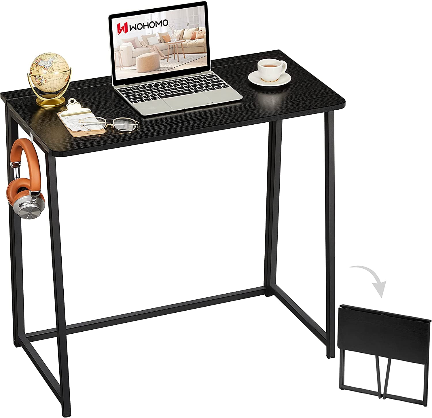 WOHOMO Folding Desk, 39.4" Narrow Writing Foldable Desk, Space-Saving ...
