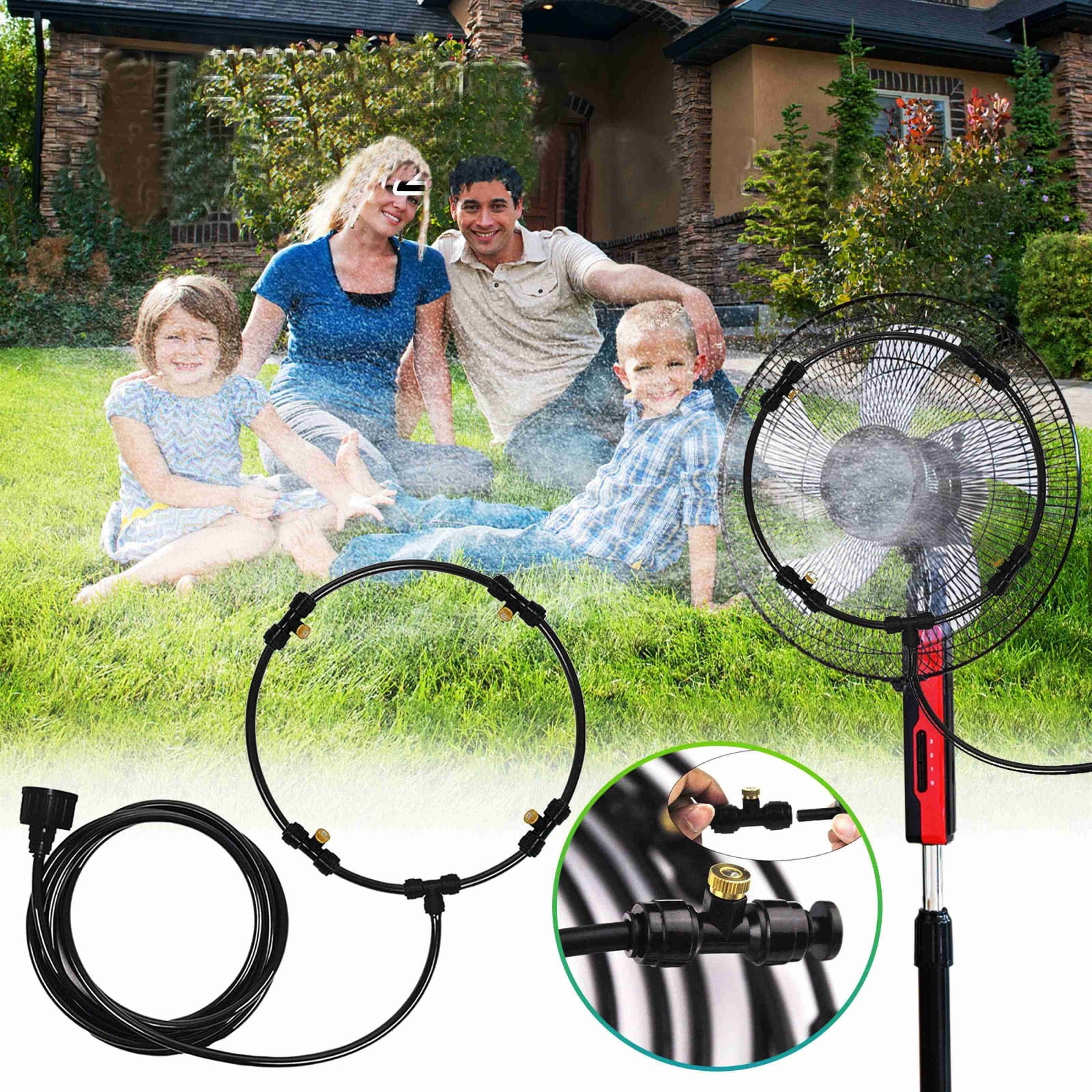WOHSAO Misting Fan with Portable Misting System, Mist Hose, Water ...